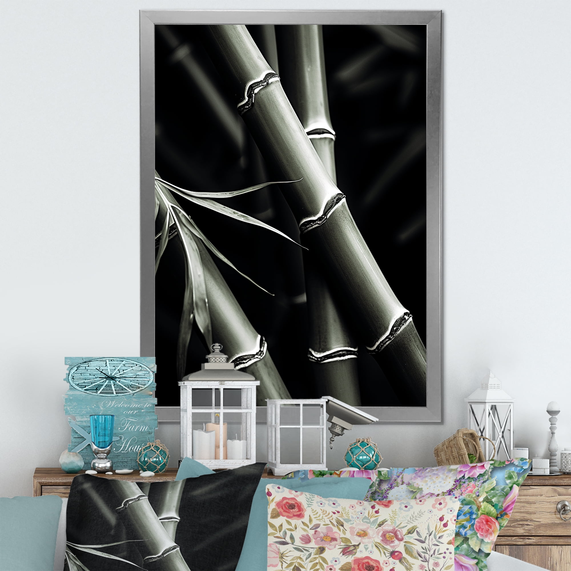 Designart "Black And White Photo Of Bamboo II" Bamboo Picture Framed ...