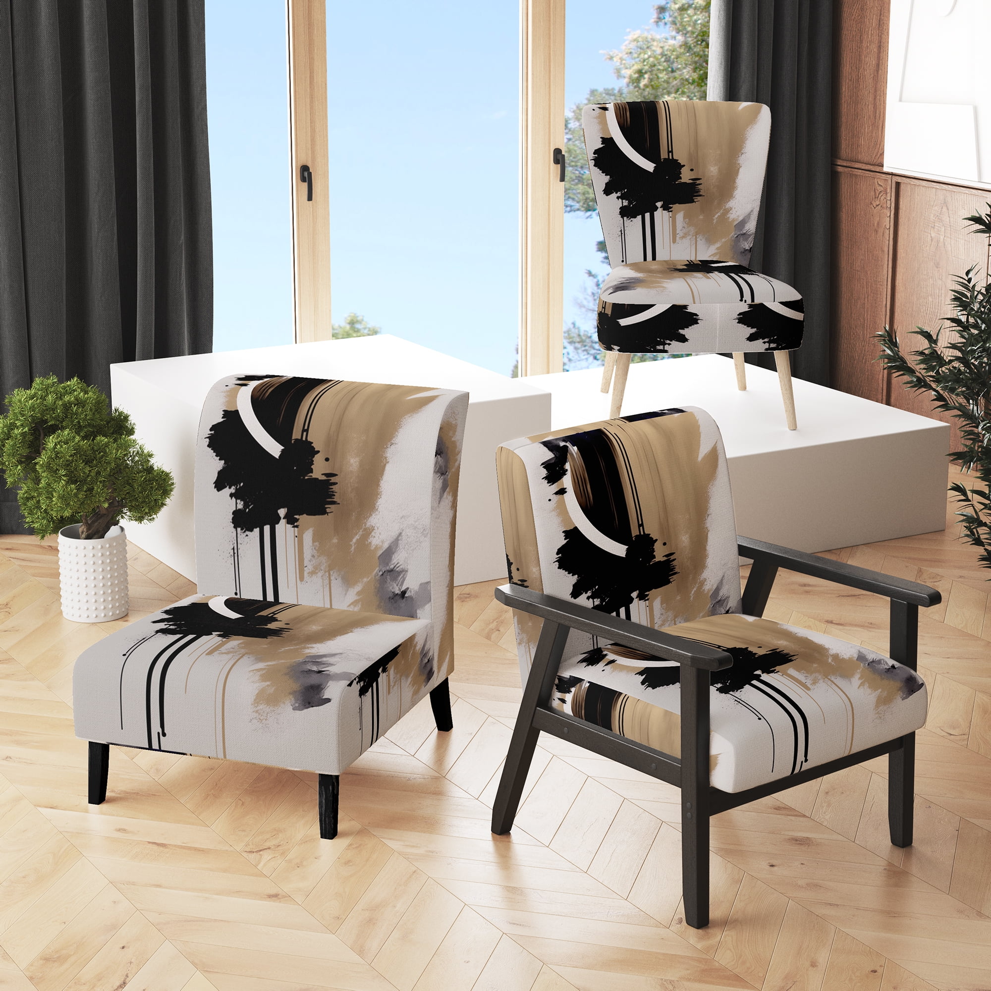 Designart "Black And White Wave" Upholstered Modern & Contemporary ...