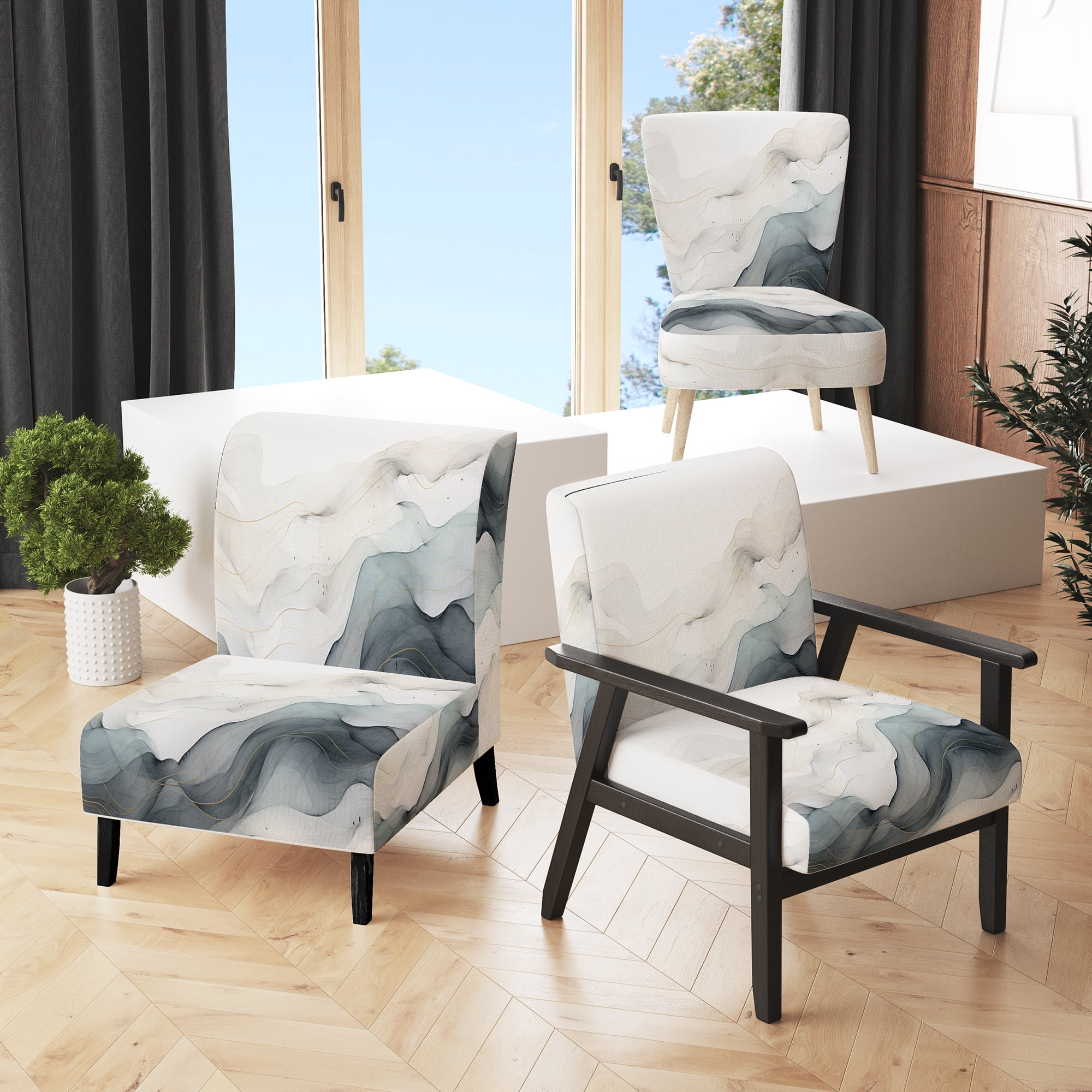 Designart "Black And White Wave" Upholstered Modern & Contemporary ...