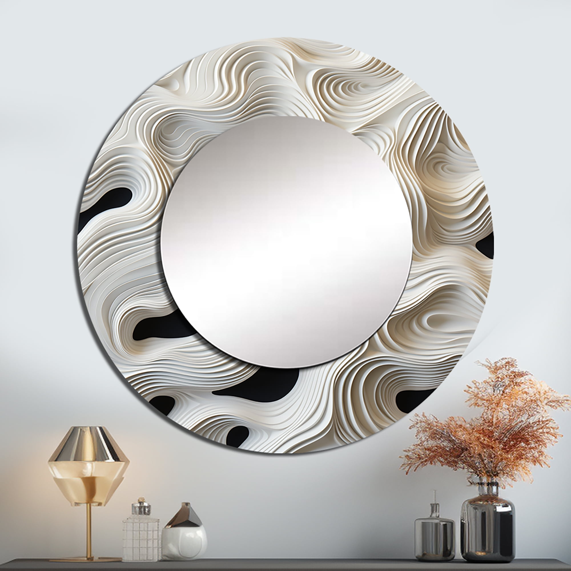 Designart "Black And White Waves In Monochrome Op Art" Op Art Round ...