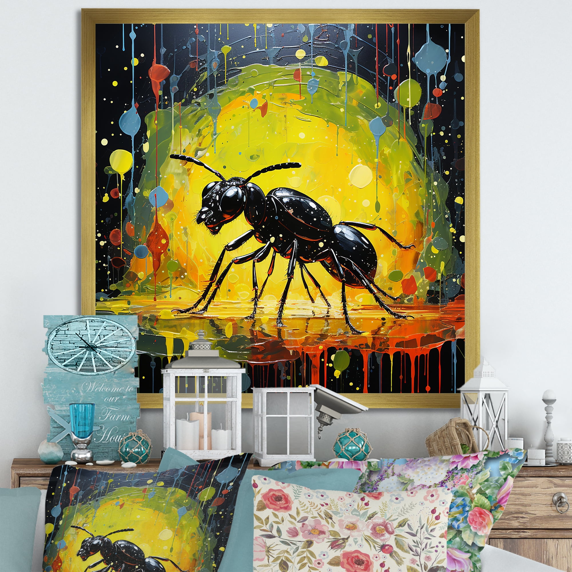 Designart "Black Ants Join Neon Pioneers" Animals Ant Picture Framed ...