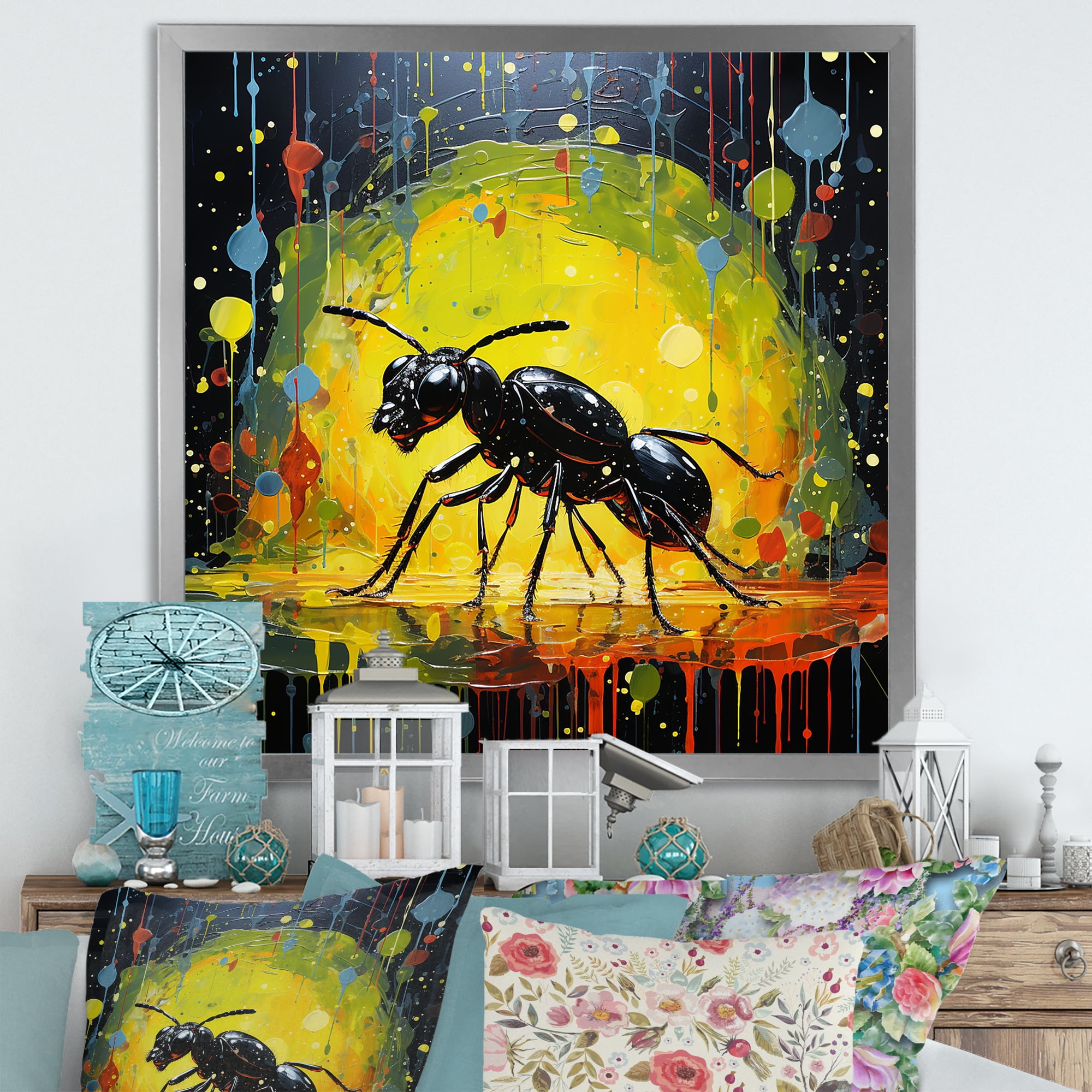 Designart "Black Ants Join Neon Pioneers" Animals Ant Picture Framed ...