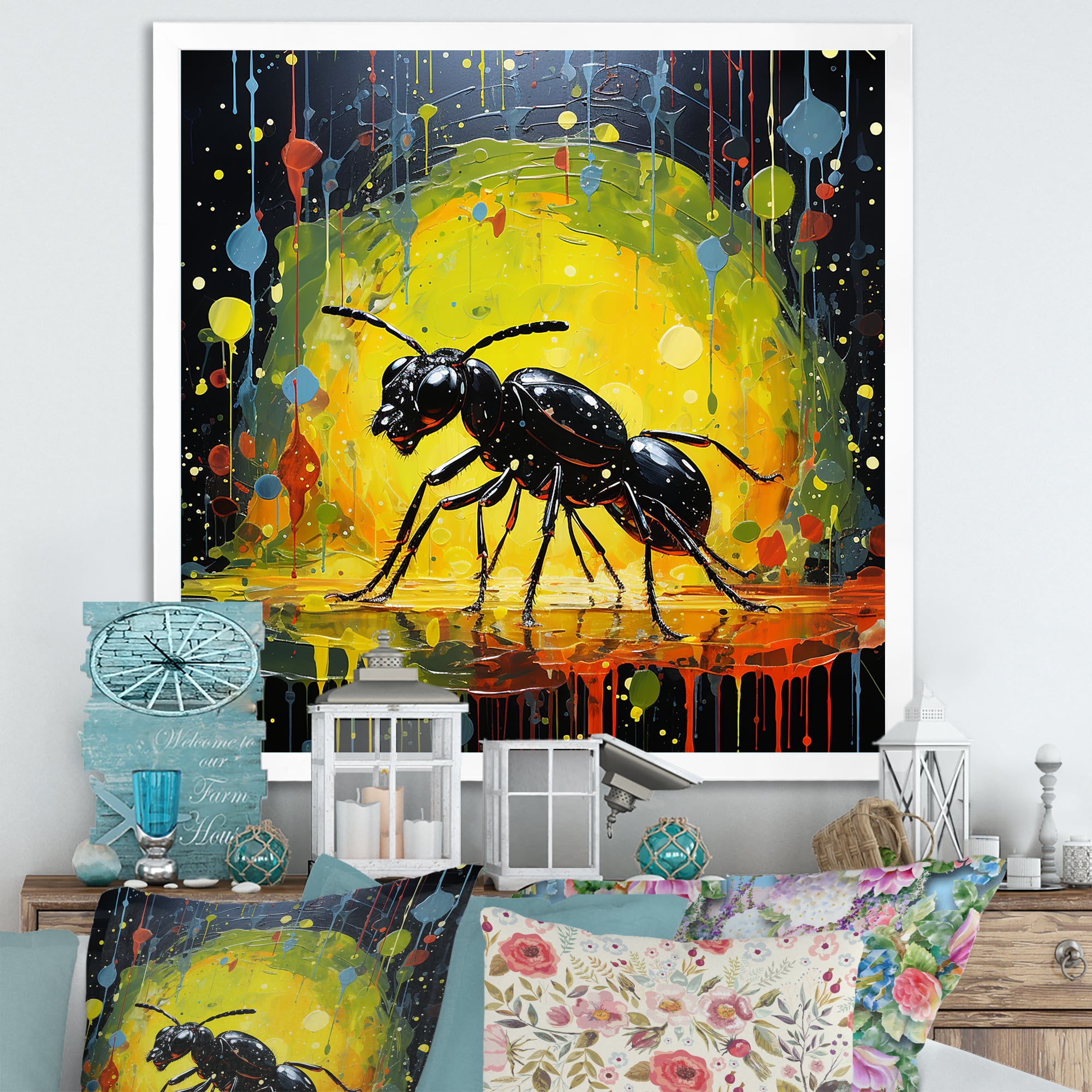 Designart "Black Ants Join Neon Pioneers" Animals Ant Picture Framed ...