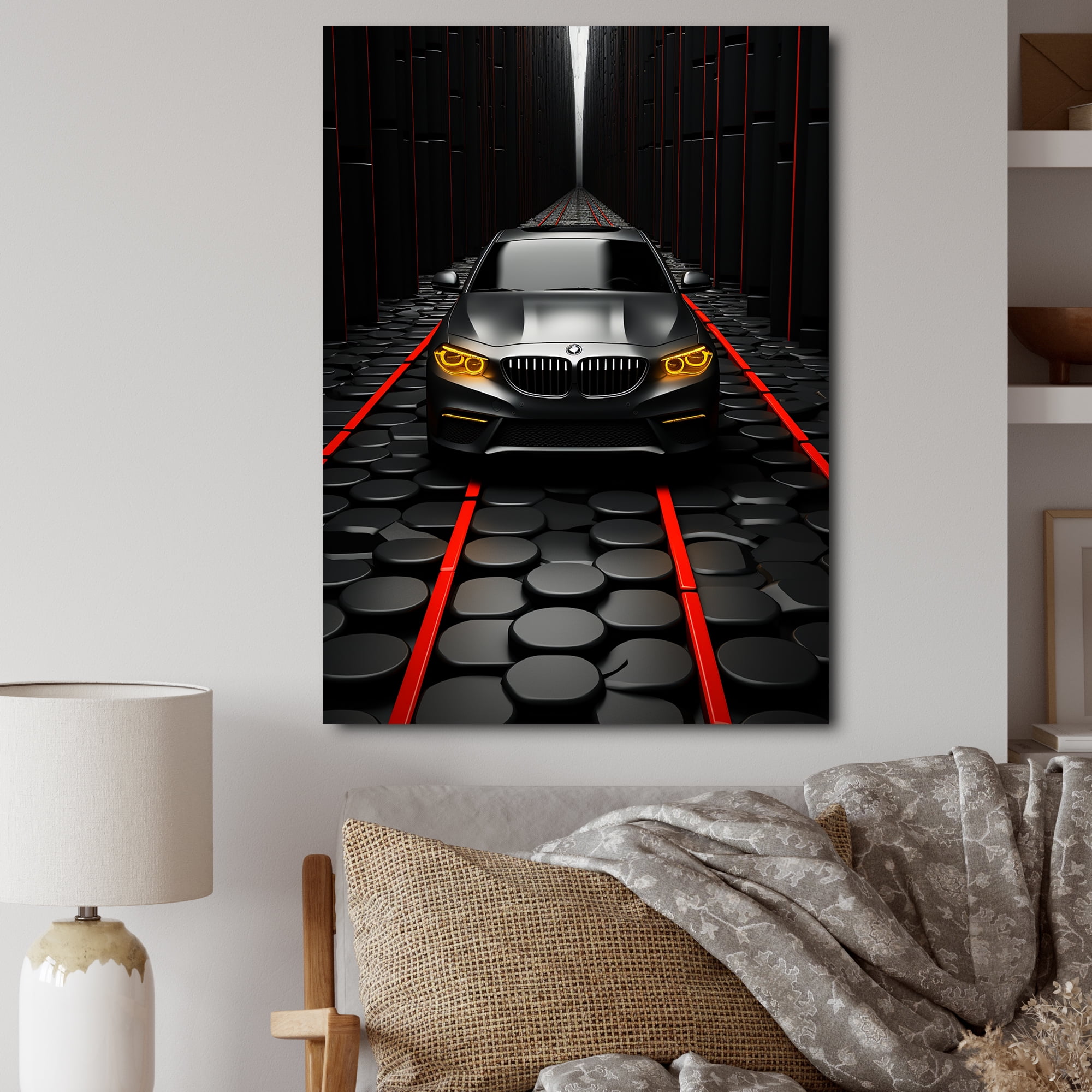 Designart "Black Car modern Background" Road Wall Art Living Room ...