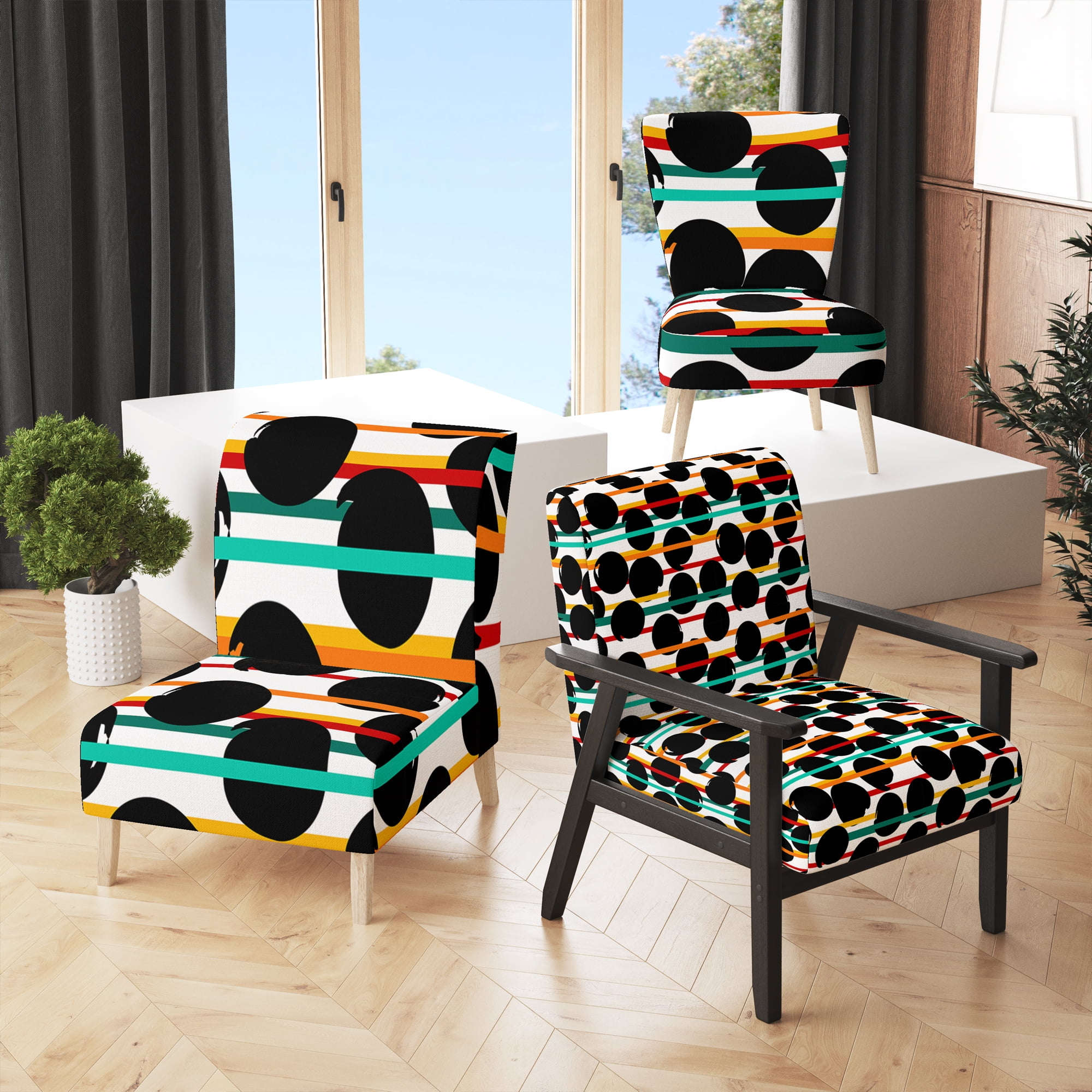 Designart "Black Circle Dots" Upholstered Patterned Accent Chair and ...