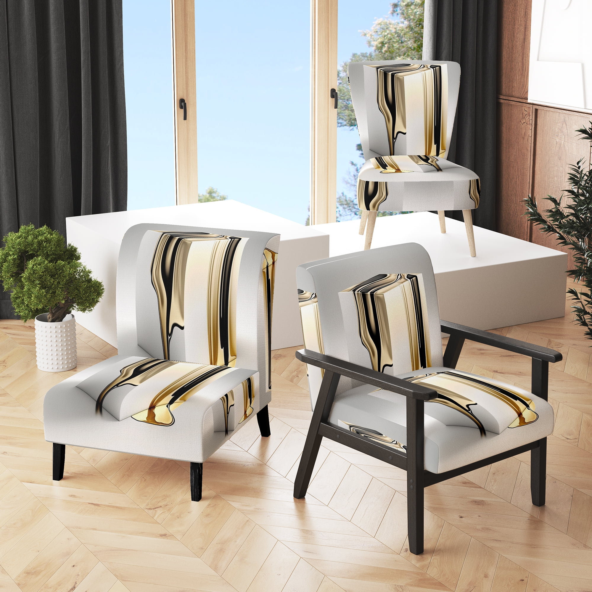 Designart "Black And Gold Cubic Expression I" Upholstered Modern ...