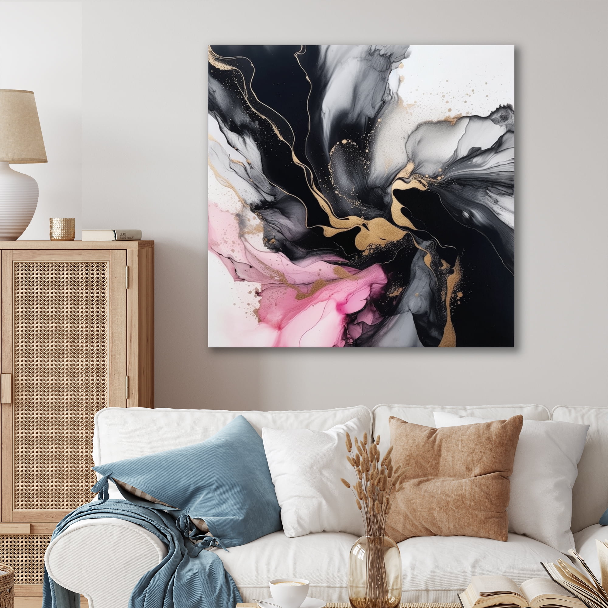 Designart "Black Gold Marble Splash IV" Abstract Marble Wall Art For ...