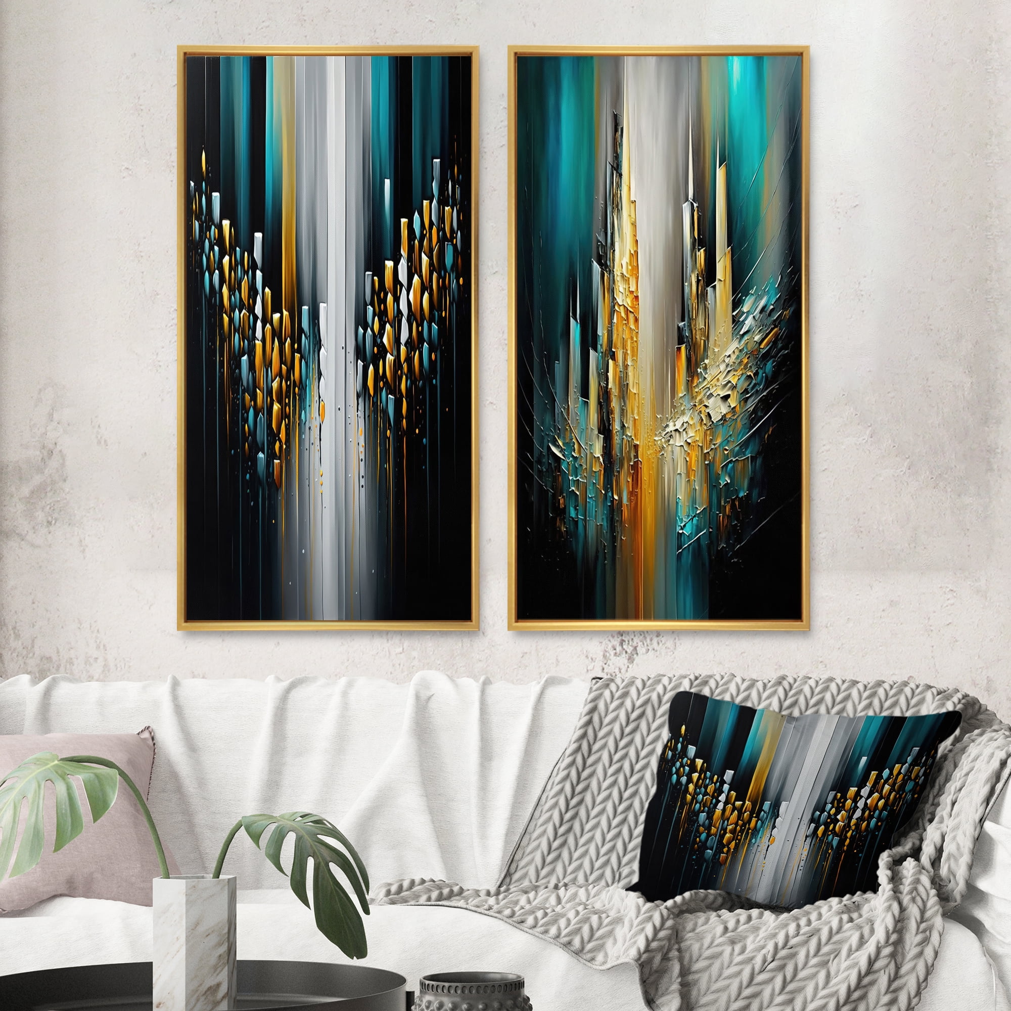 Designart "Black and Green Geometric Composition V" Abstract Geometric ...