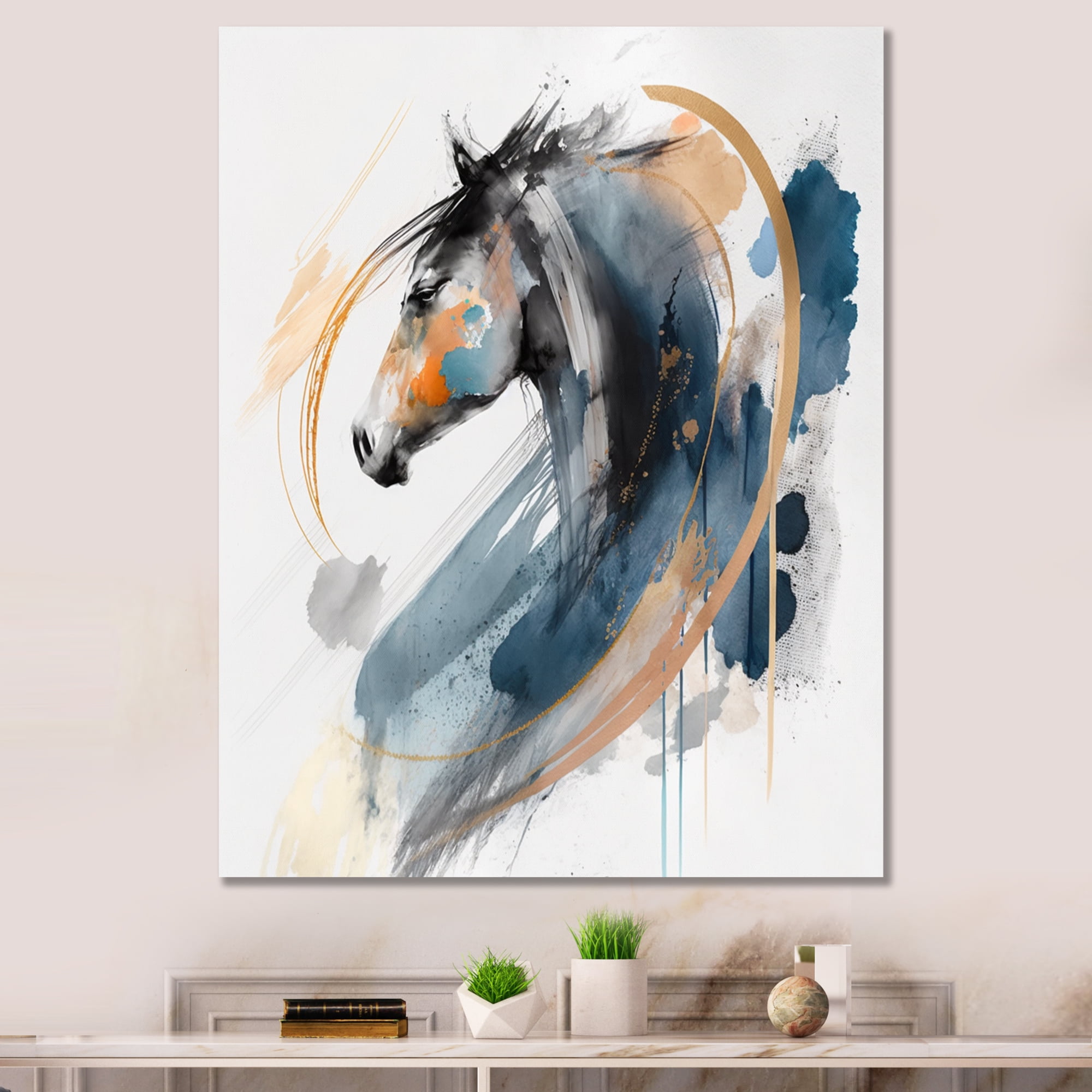 Designart "Black Horse Side Portait II" Animals Horse Canvas Wall Art ...
