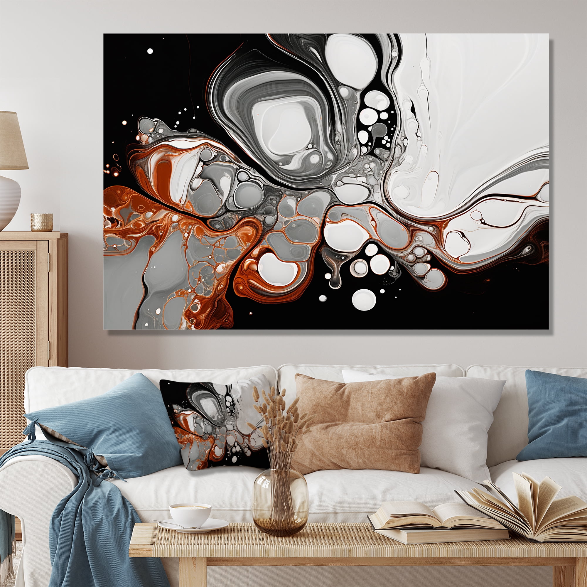 Designart "Black Liquid Fusion Grey and Black Elegance IV" Extra Large ...