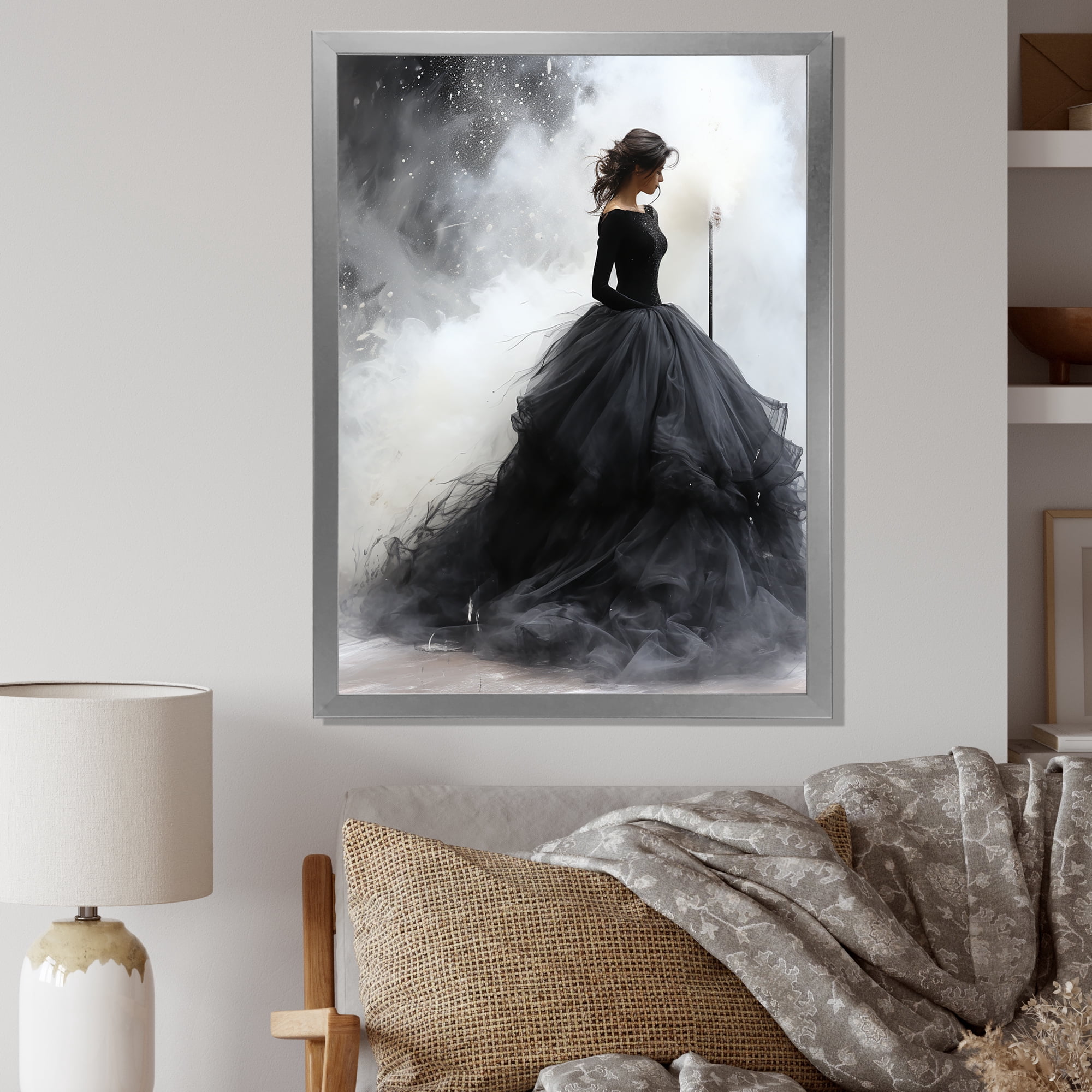 Designart "Black Modern Ballet Motion" Fashion Framed Wall Art - Glam ...