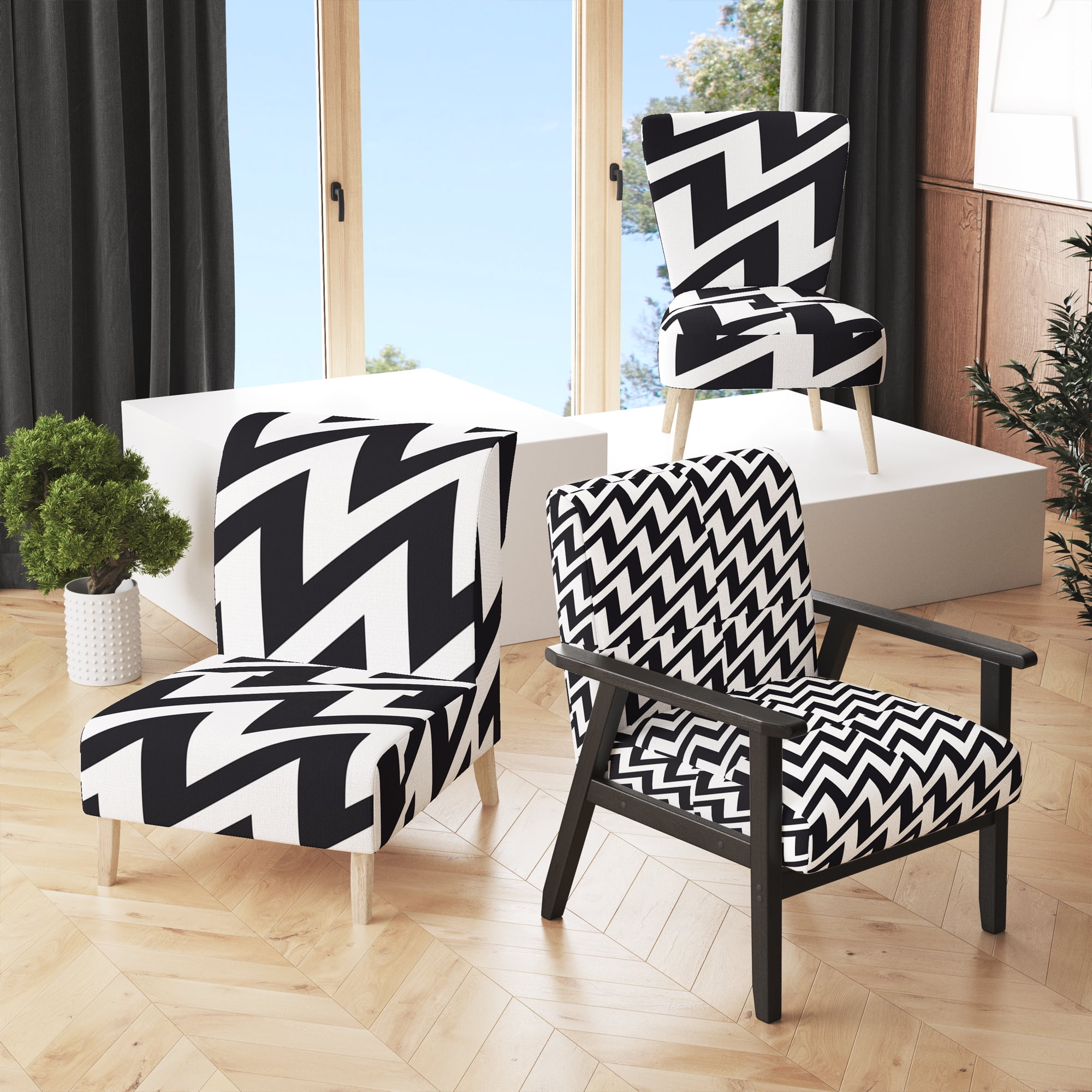 Designart "Black Retro Vintage Chevron" Upholstered Patterned Accent ...