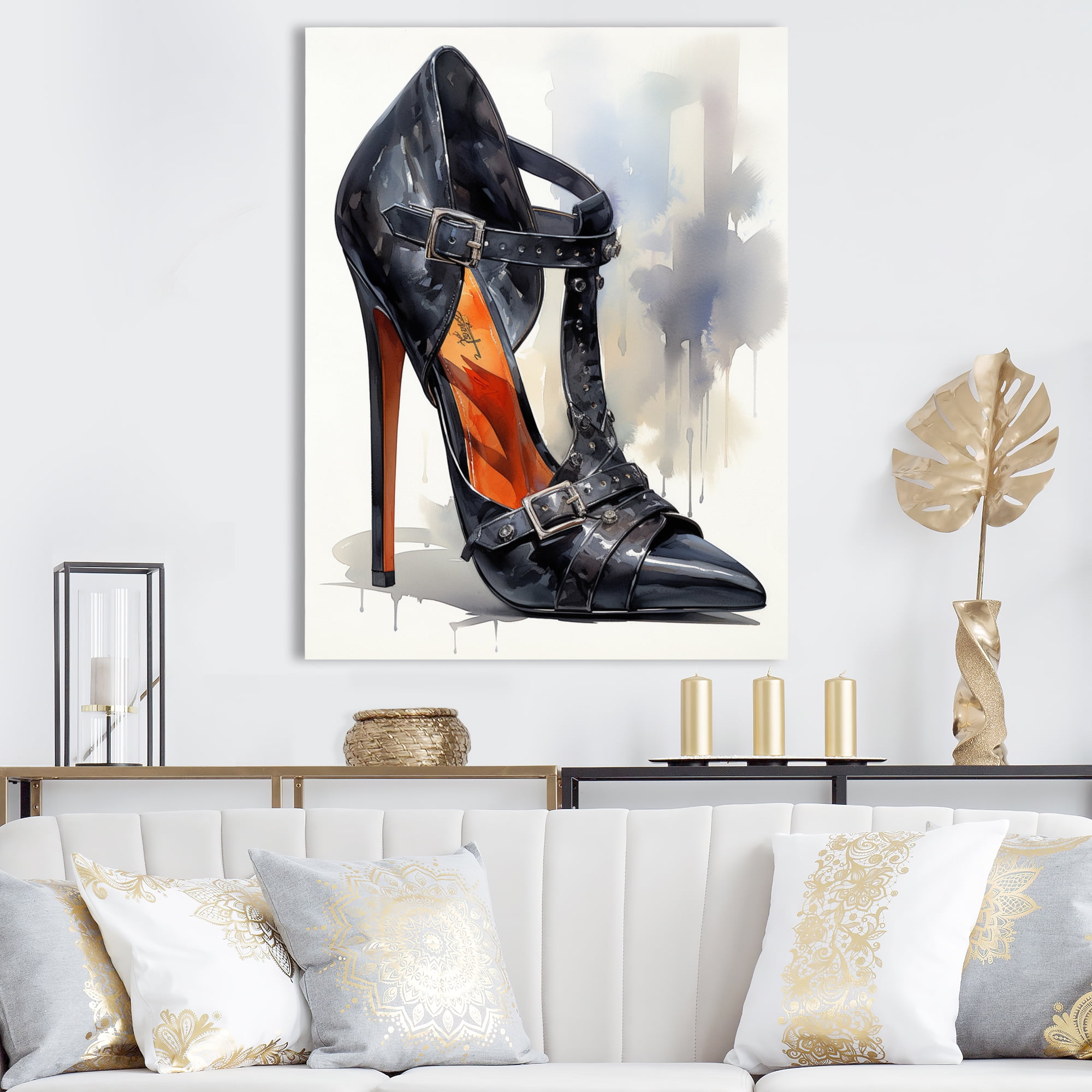 Designart "Black Stylish High Heel Power II" Fashion Canvas Print ...