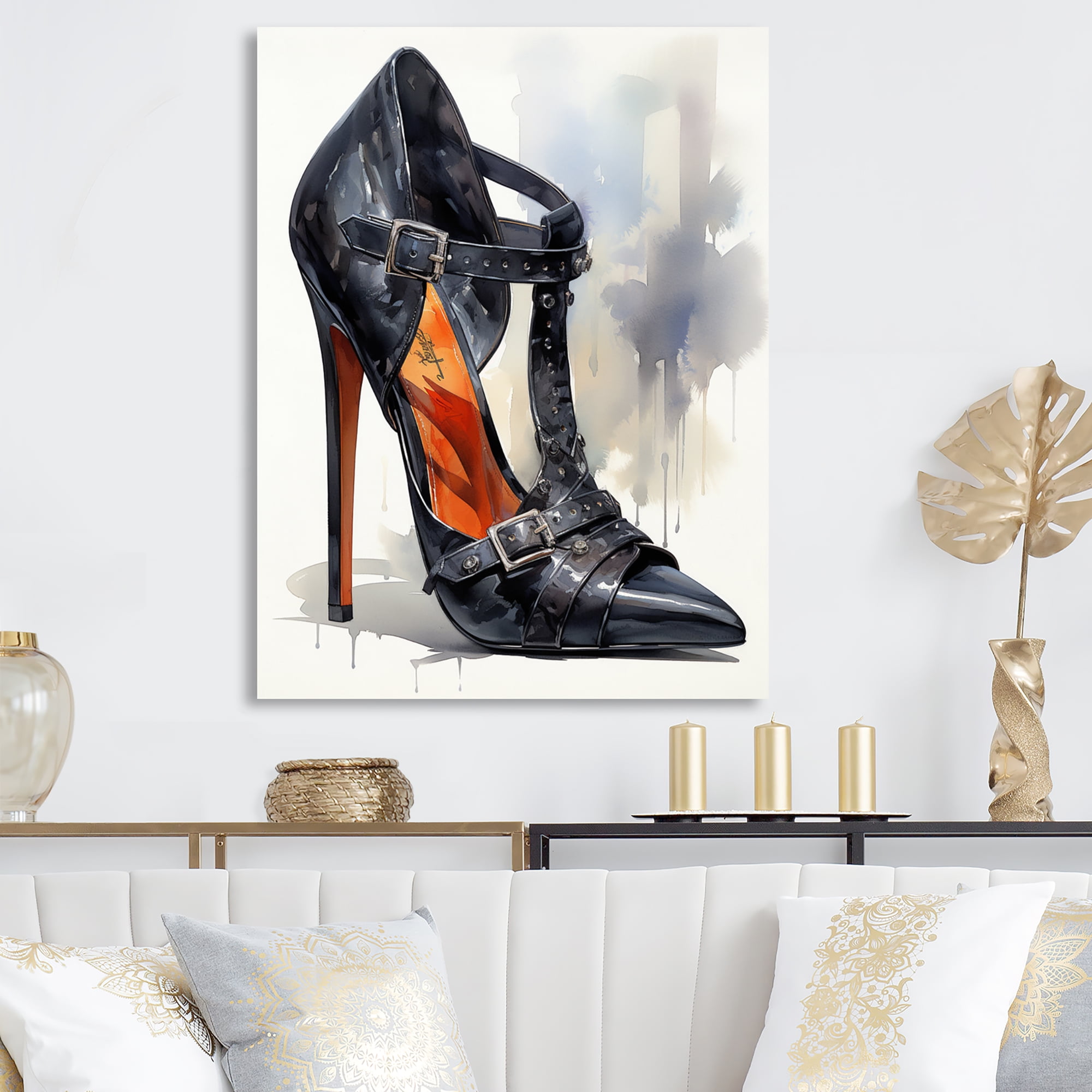 Designart "Black Stylish High Heel Power II" Fashion Metal Wall Art ...