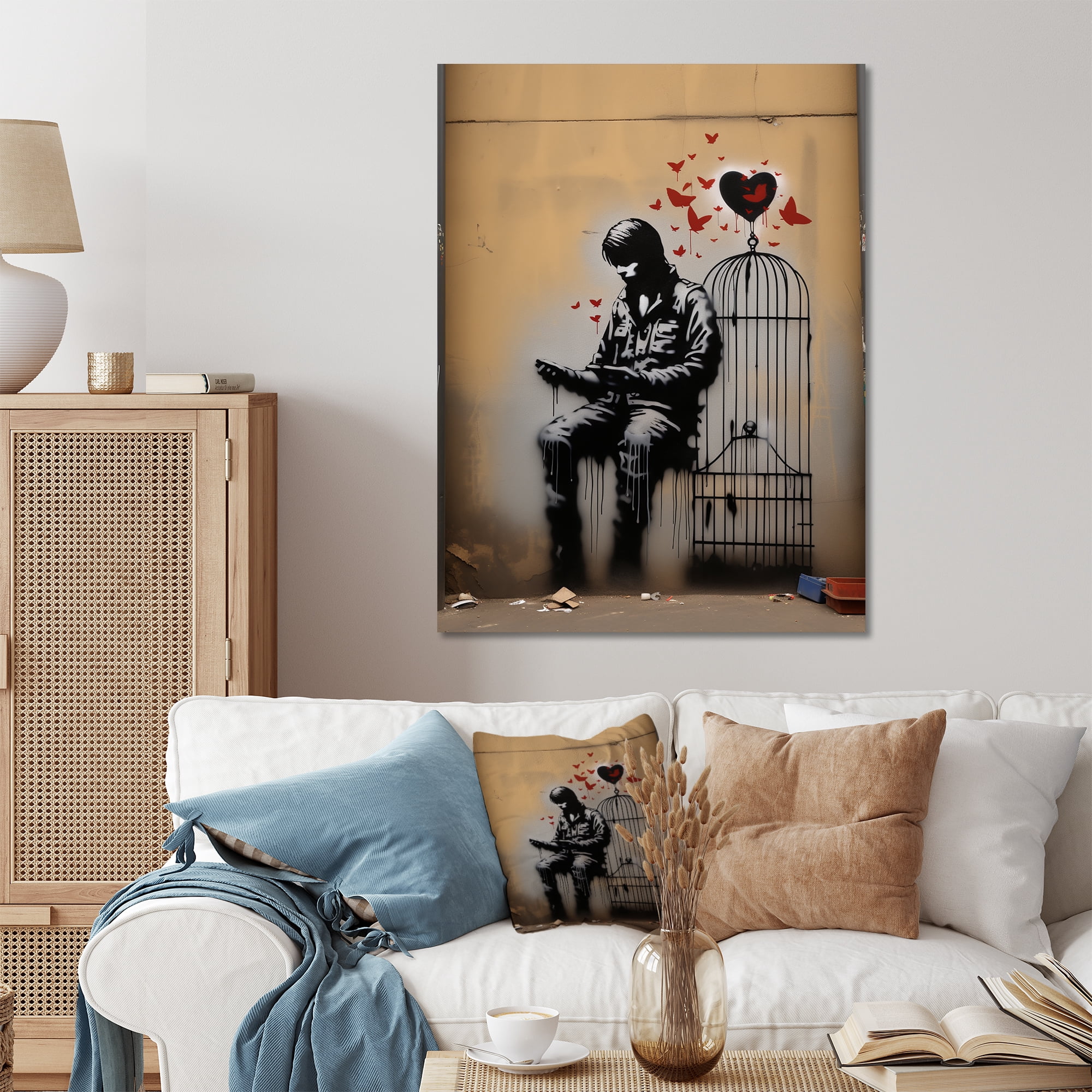 Designart "Black Urban solitude Pop Street Art I In Black and Red"Pop ...