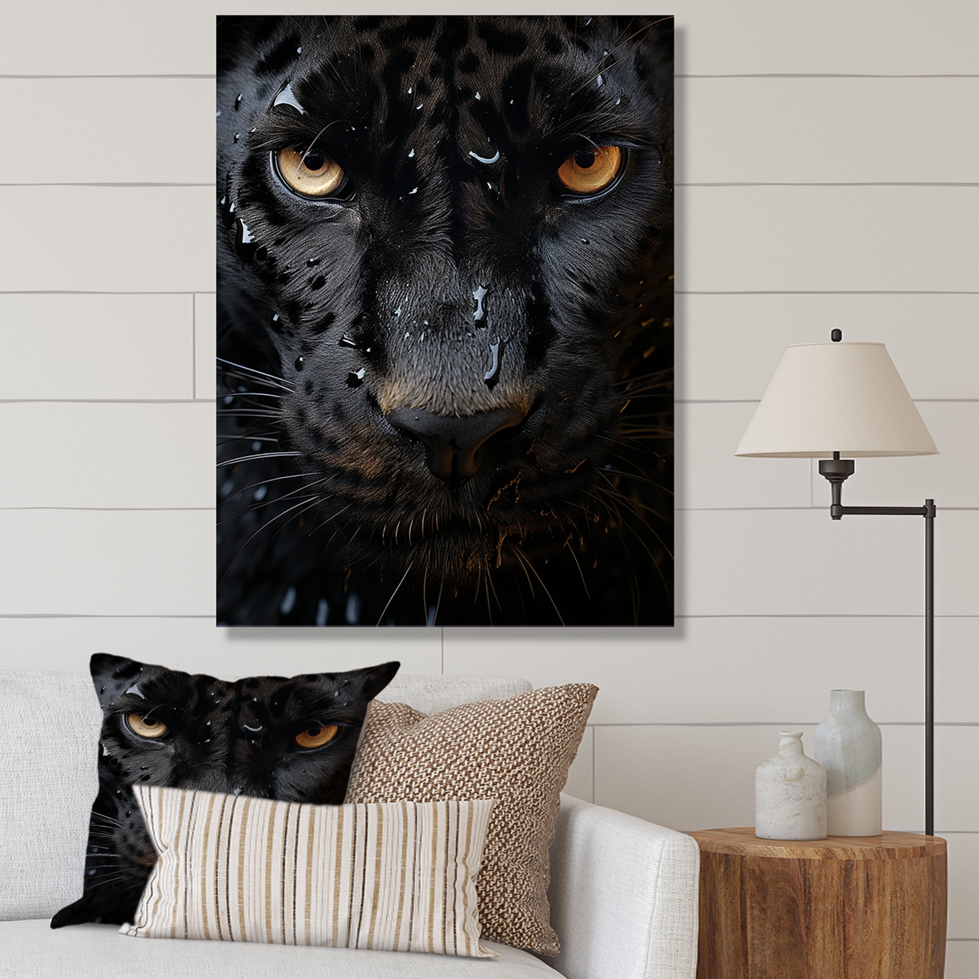Designart "Black White Panther modern Encounter" Animals Wall Decor ...