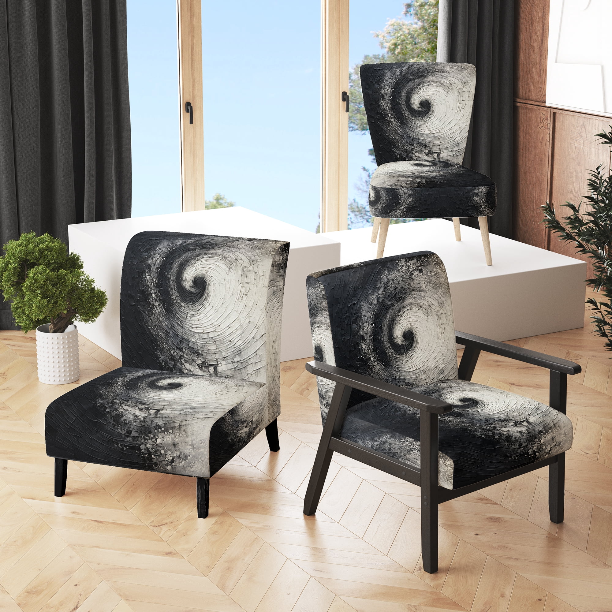 Designart "Black White Spiral Pattern" Upholstered Modern ...