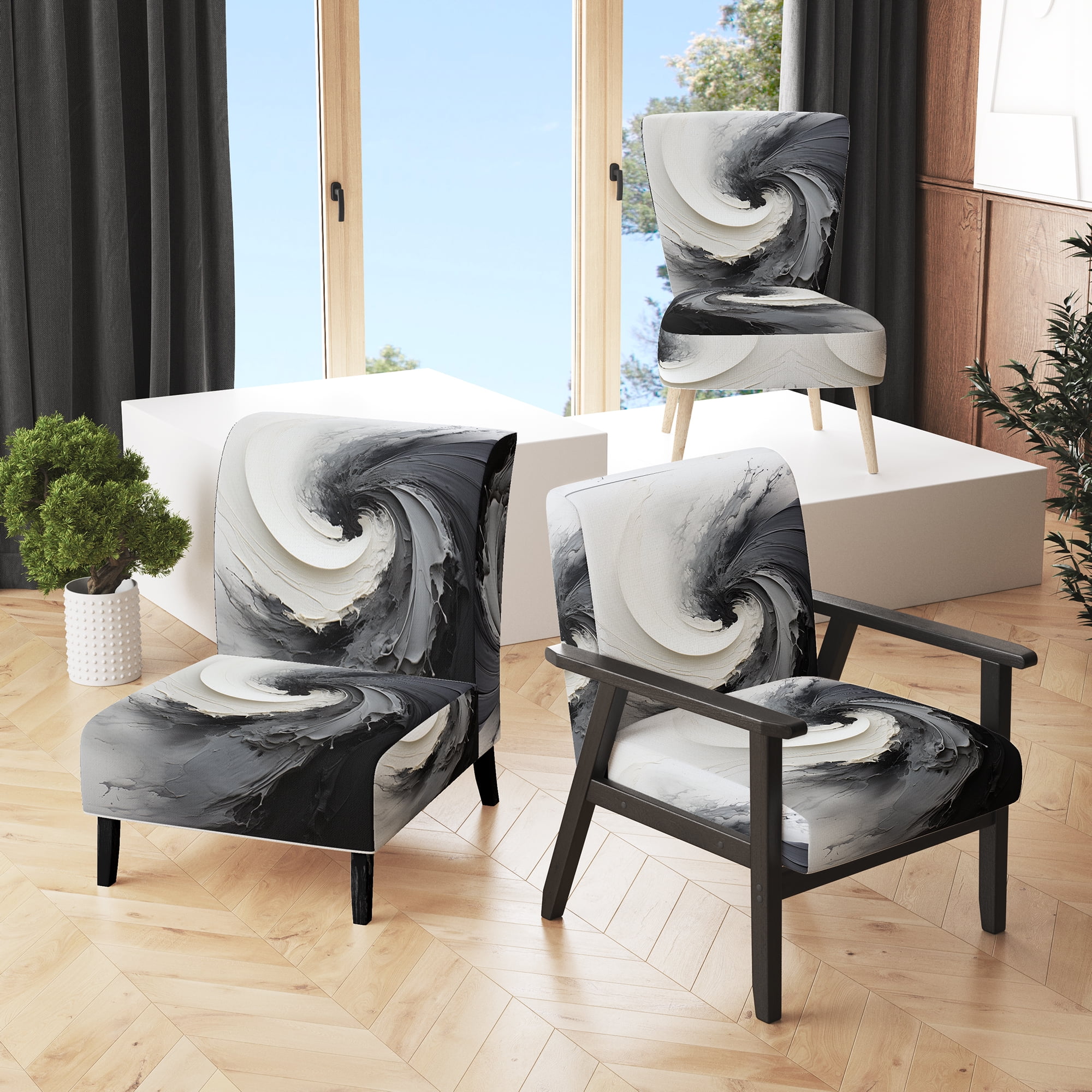 Designart "Black White Spiral Pattern" Upholstered Modern ...