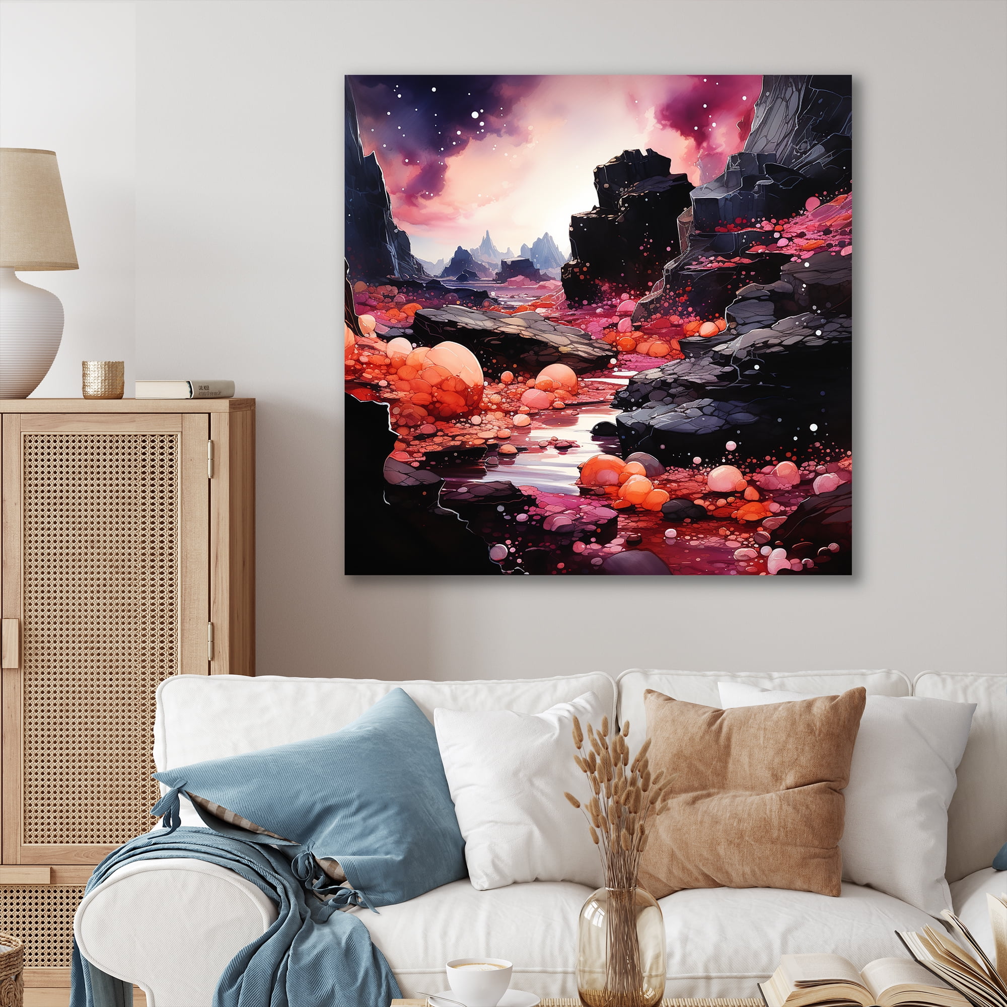 Designart "Black and Purple Volcanic Lava" Abstract Wall Art - Modern ...