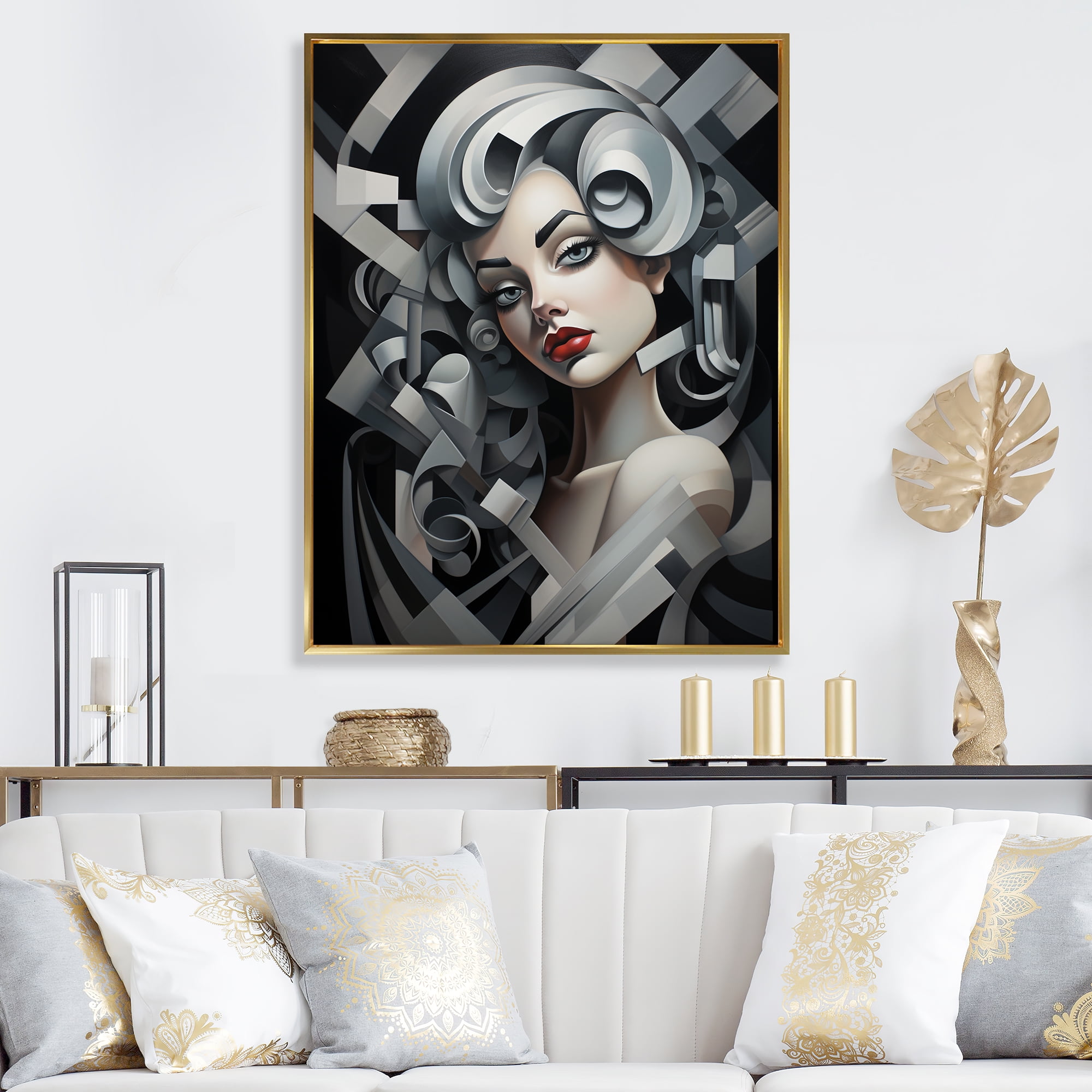 Designart "Black and White Cubist Woman Portrait III" Fashion Framed ...