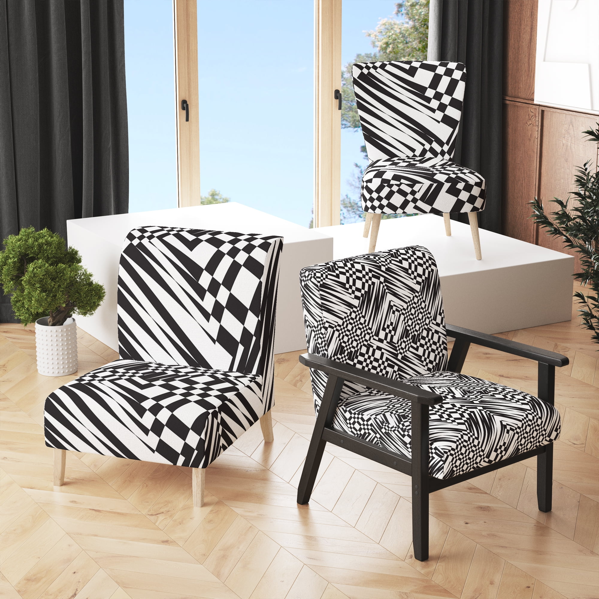 Designart "Black and White Geometric" Upholstered Patterned Accent ...