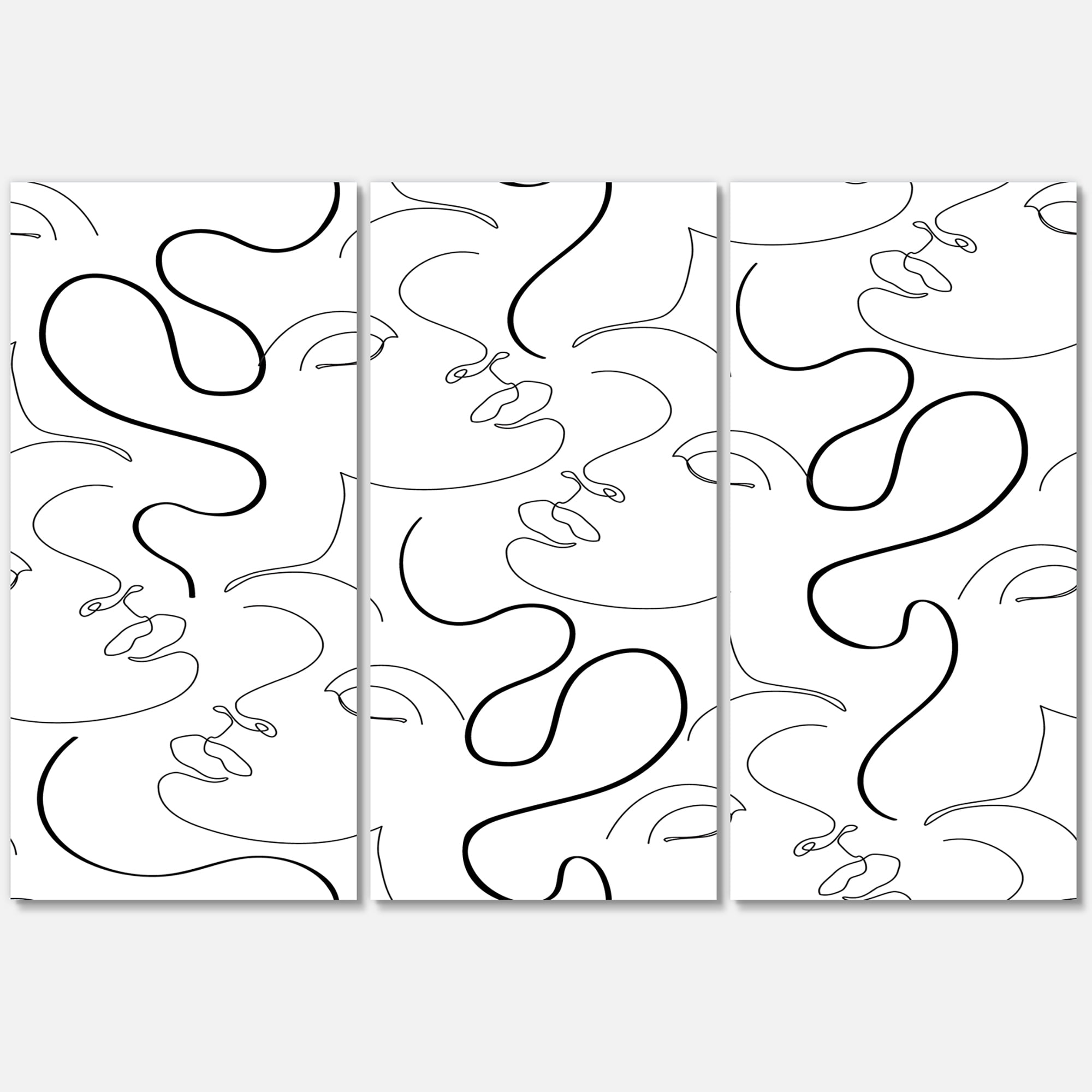 Designart ' Black and White One Line Drawing Portraits ' Modern Canvas ...