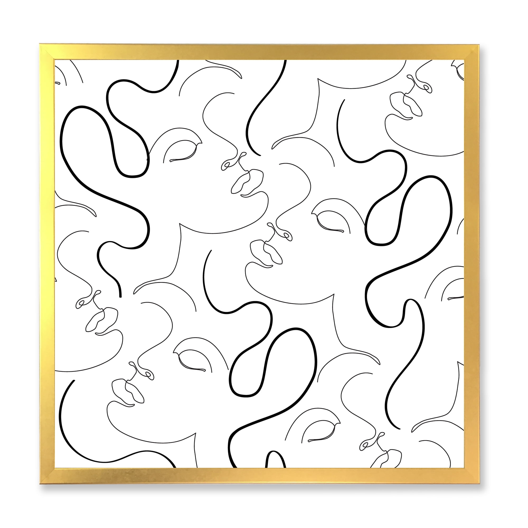 Designart 'Black and White One Line Drawing Portraits' Modern Framed ...