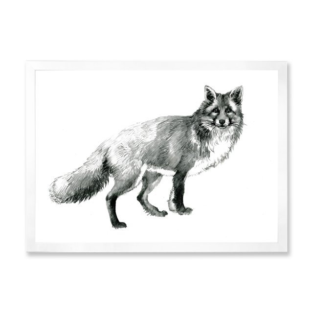 Designart 'Black and White Portrait Fox' Farmhouse Framed Art Print ...