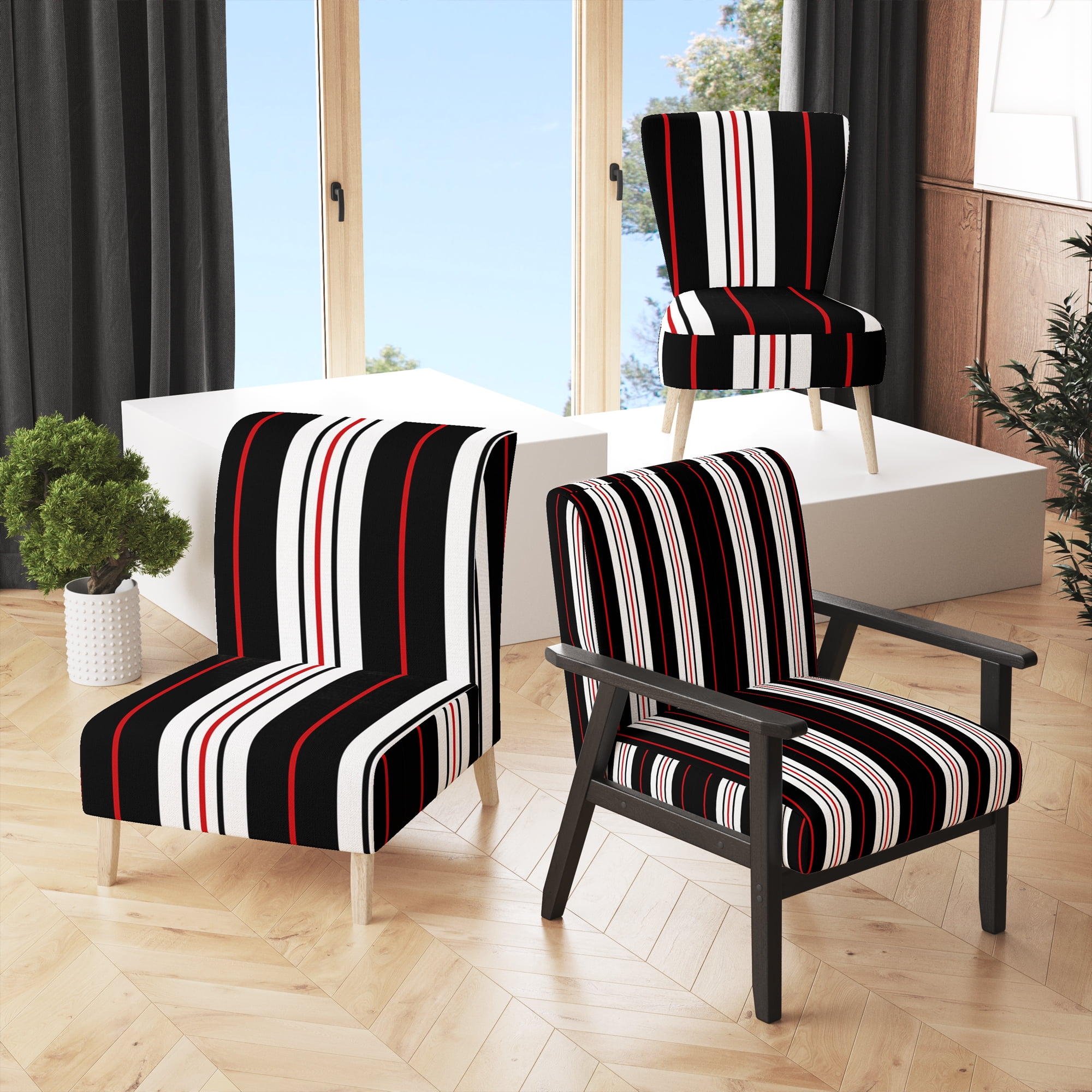 Designart "Black and White Striped Pattern" Upholstered Patterned ...