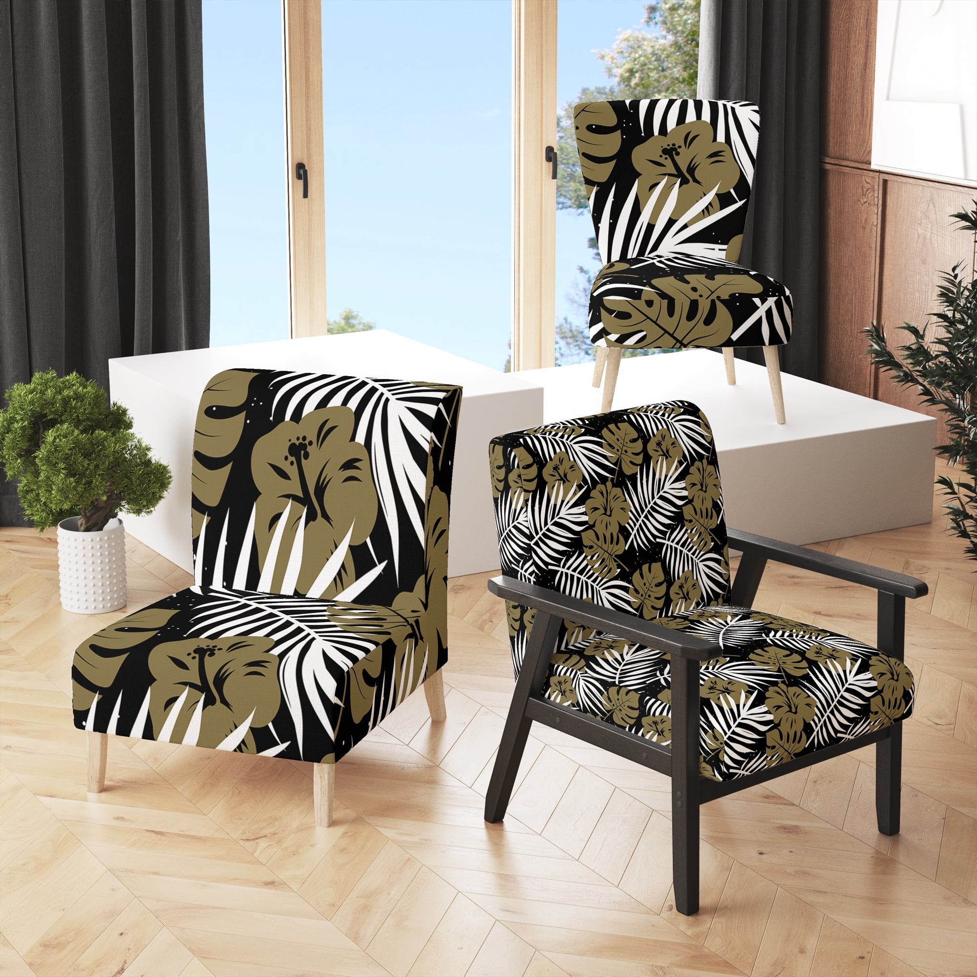 Designart "Black and White Tropical " Upholstered Cabin & Lodge Accent ...