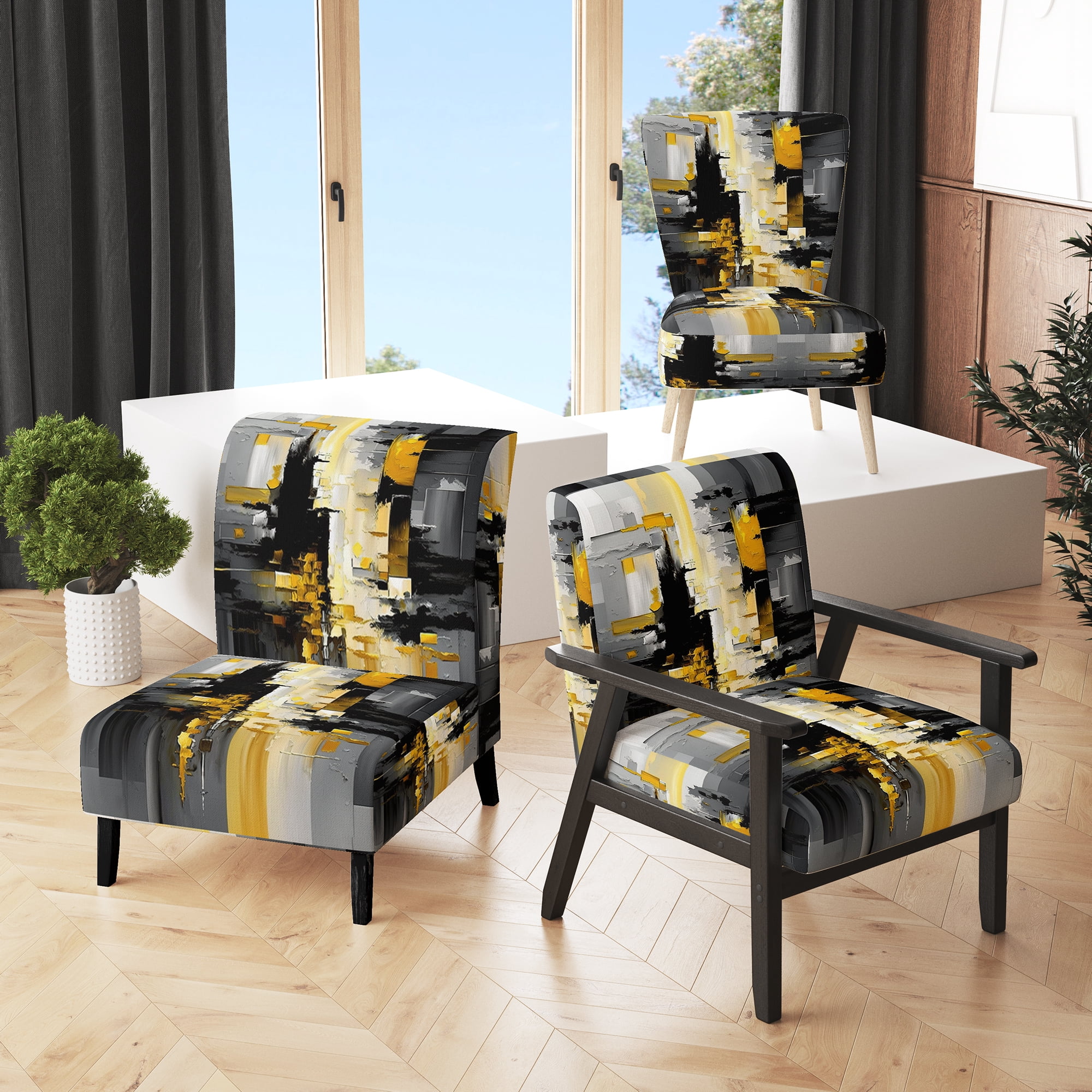 Designart "Black and Yellow Geometric Abstraction V" Black Animals ...