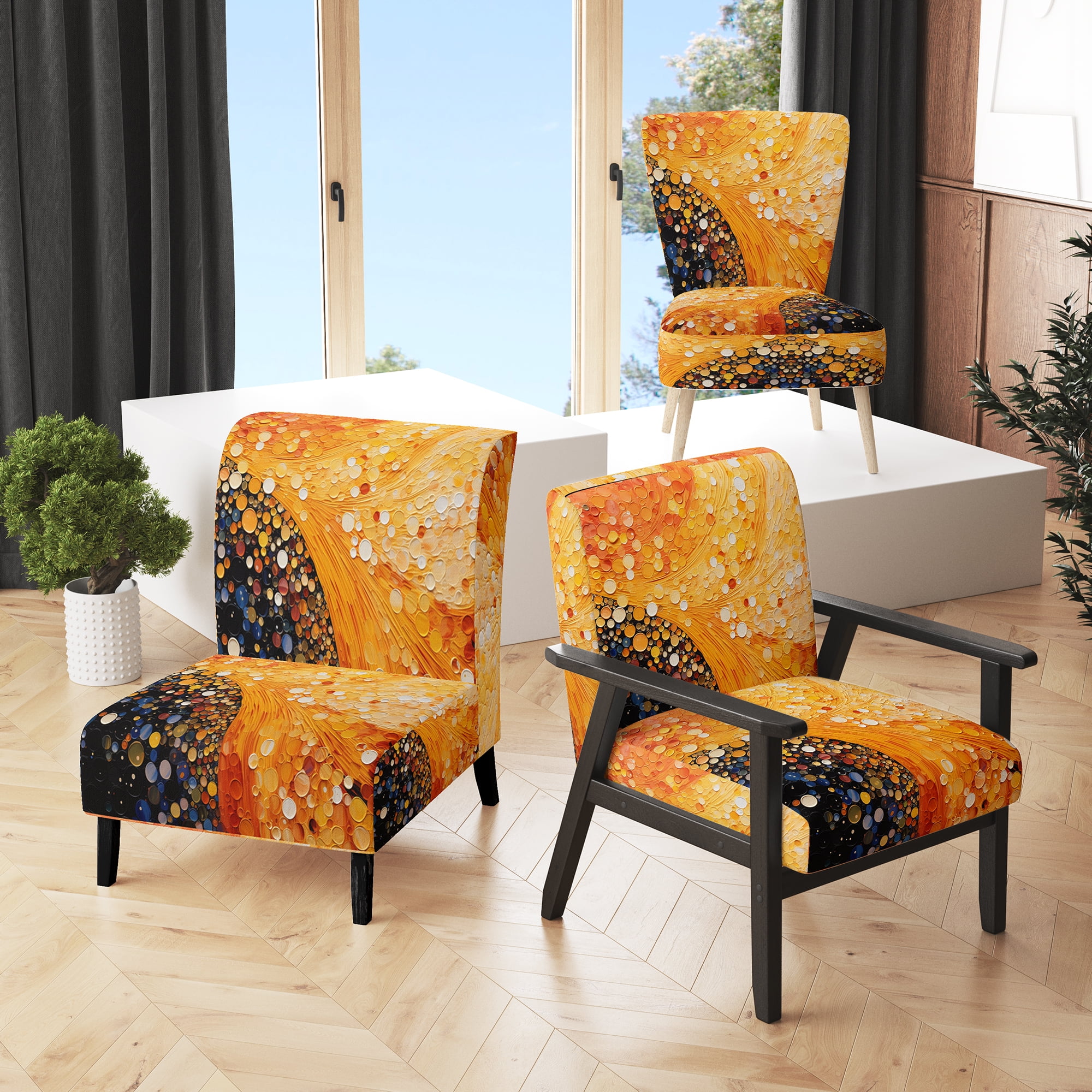 Designart "Blazing Fusion IV" Yellow Abstract Collages Upholstered ...