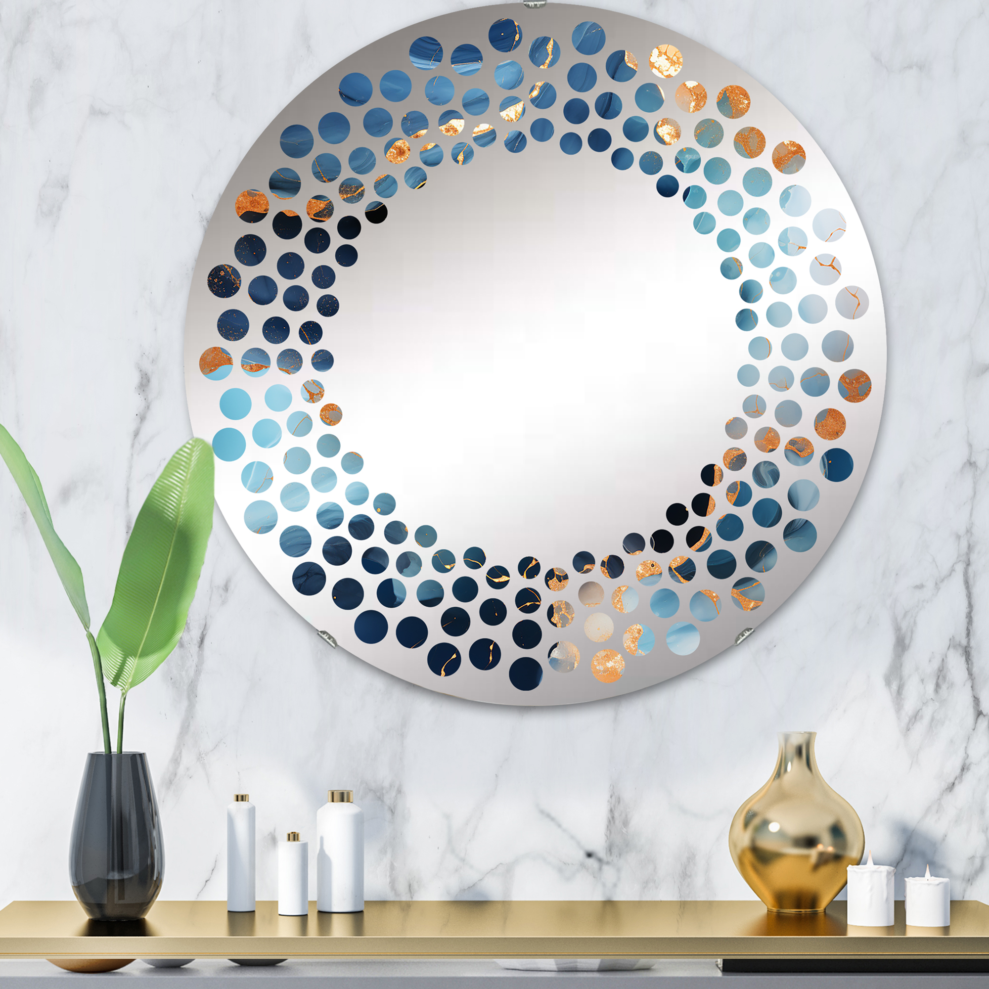 Designart "Blissful Radiance in Blue and Gold Celestial Marble" Marble ...
