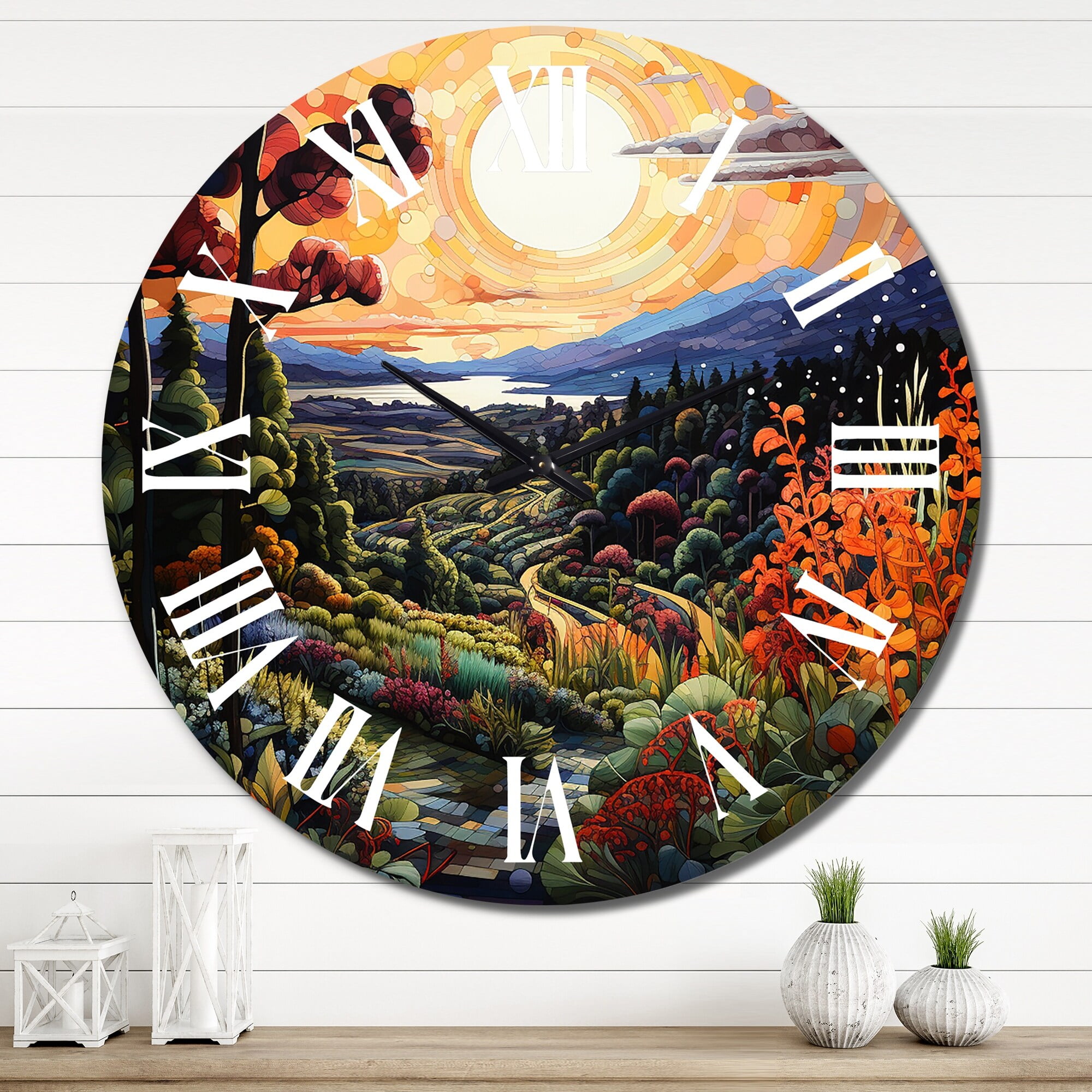 Designart "Blissful Vineyard View in Green and Orange Pointillism ...