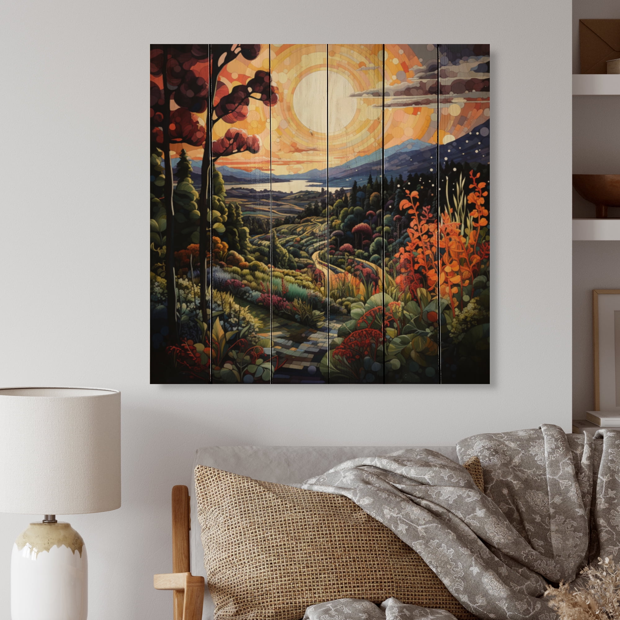 Designart "Blissful Vineyard View in Green and Orange Pointillism ...