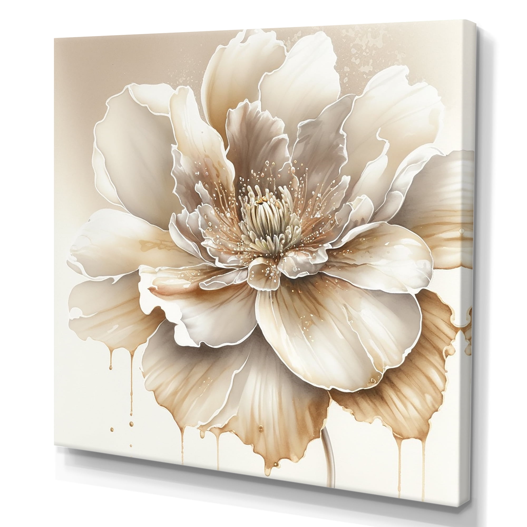 Free Shipping! Designart Blooming Beige Floral Canvas Wall Art ...