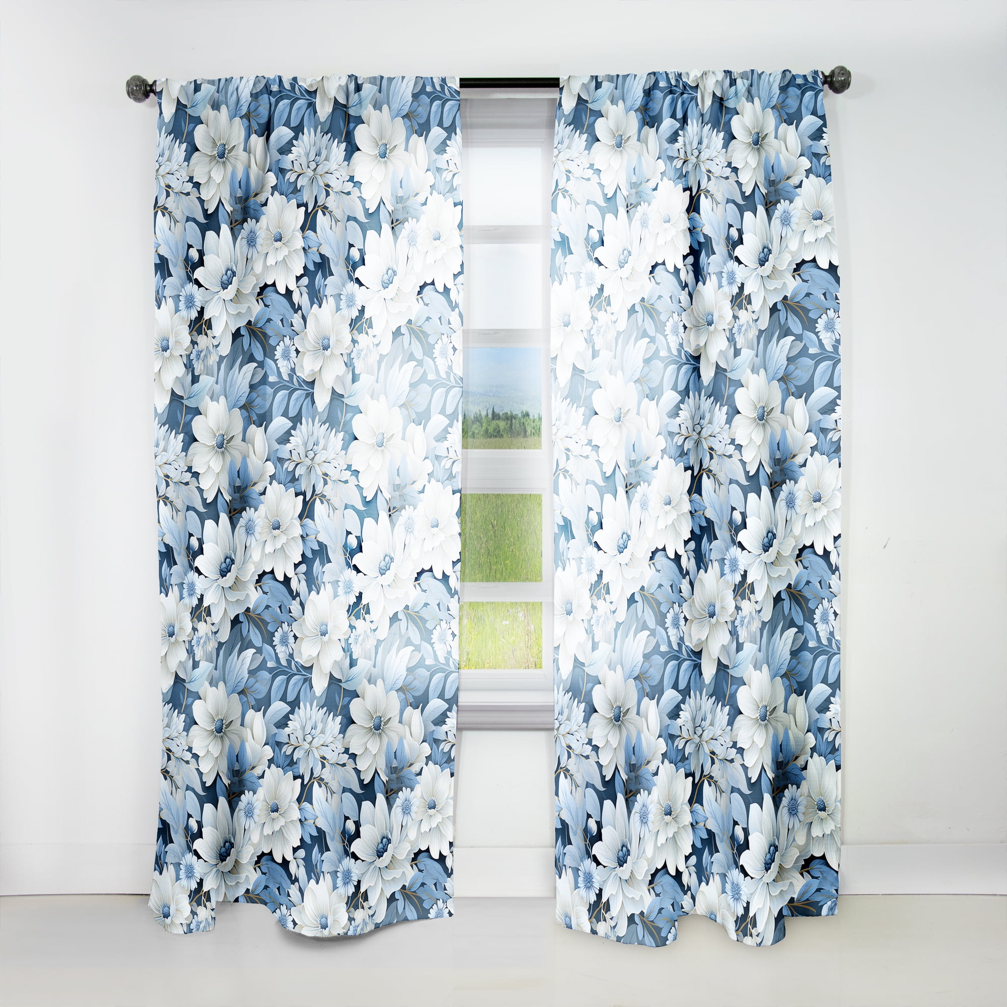 Blue And White Floral Curtains