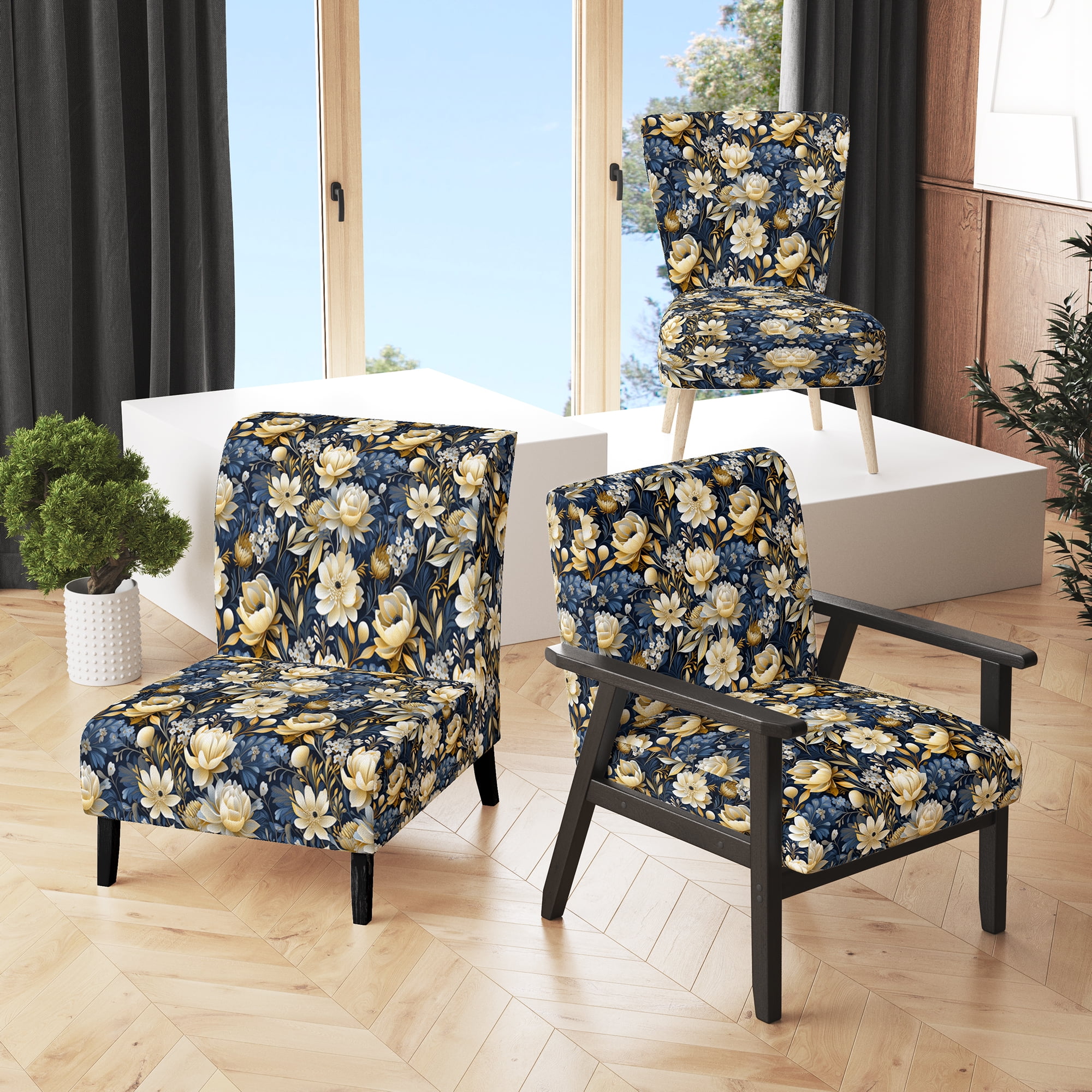 Designart "Blooming Blue Oasis Escape II" Blue Floral Upholstered ...