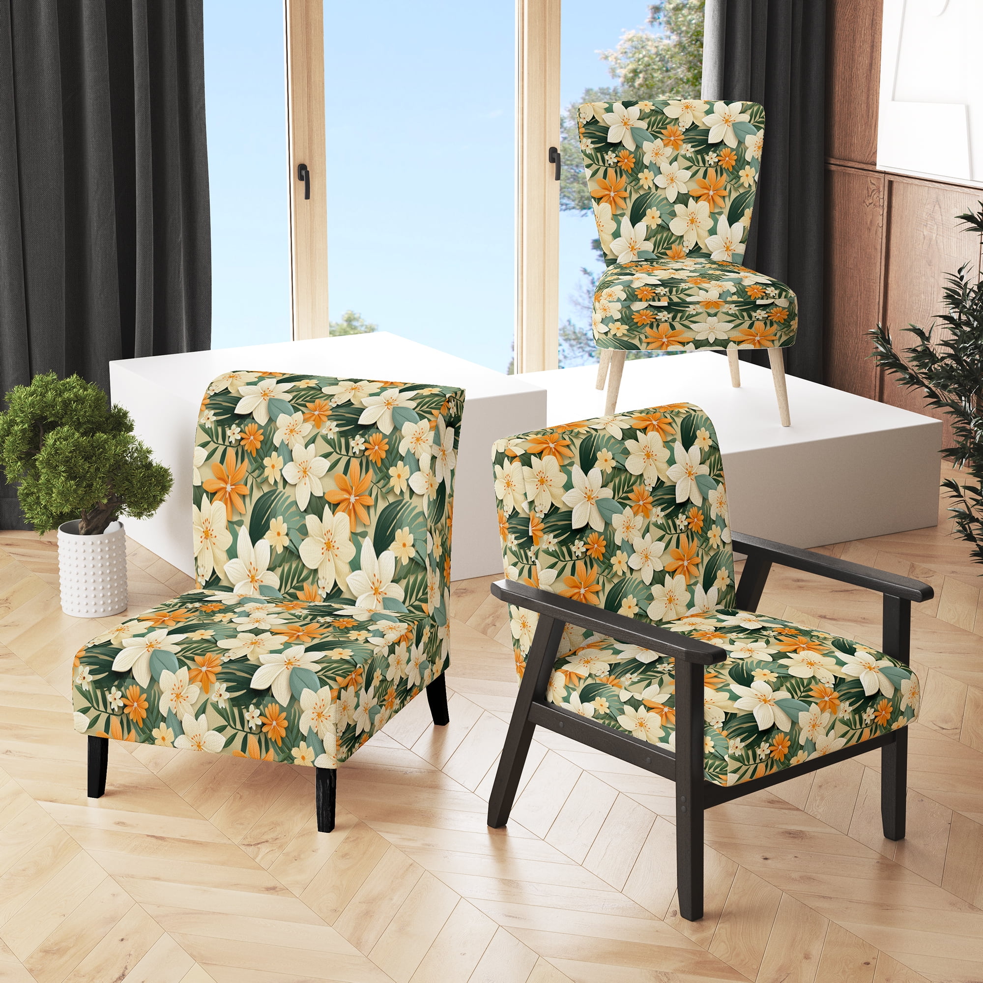 Designart "Blooming Mangos In Paradise II" Green Tropical Upholstered ...