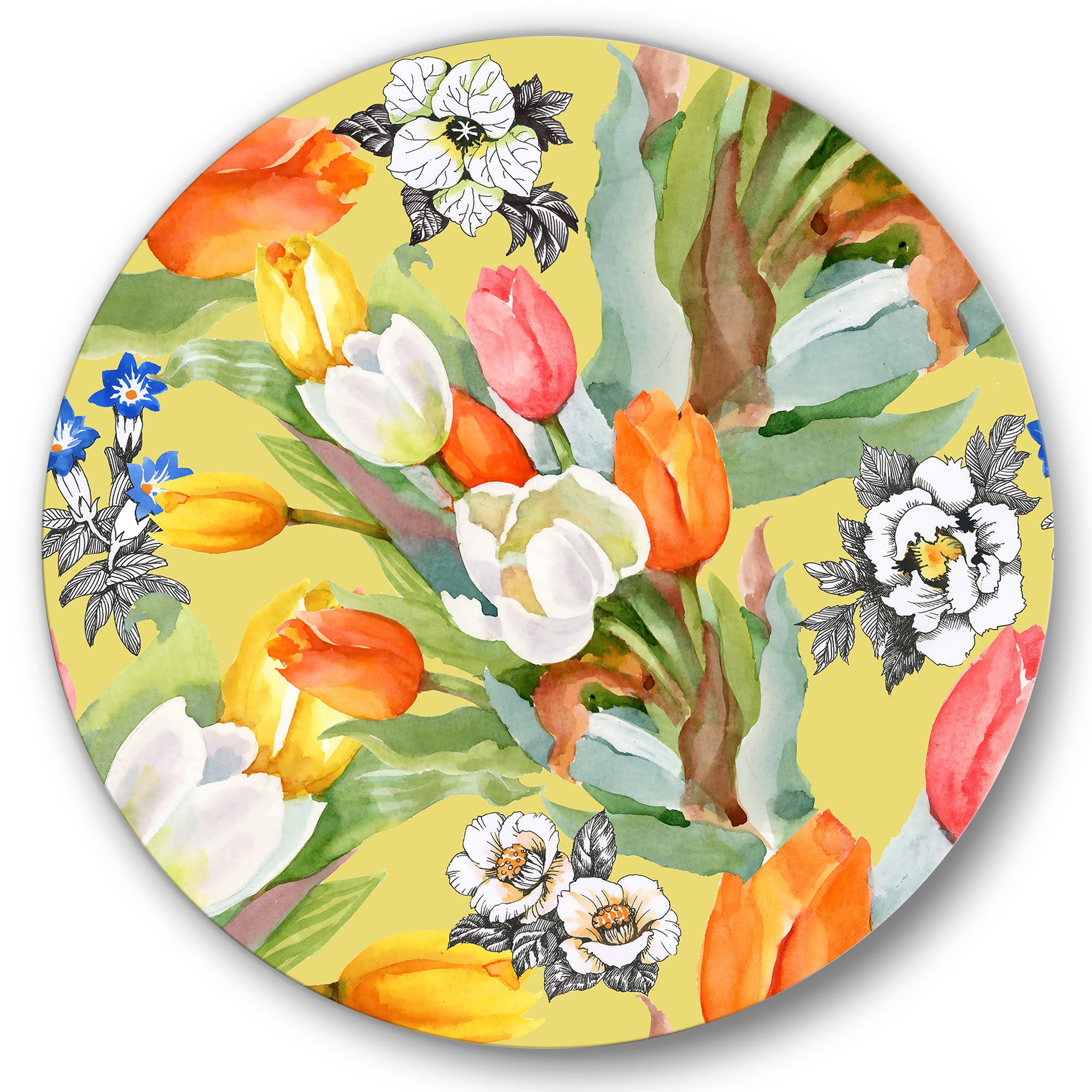 Designart 'Blooming Orange and White Tulips IV' Traditional Circle ...