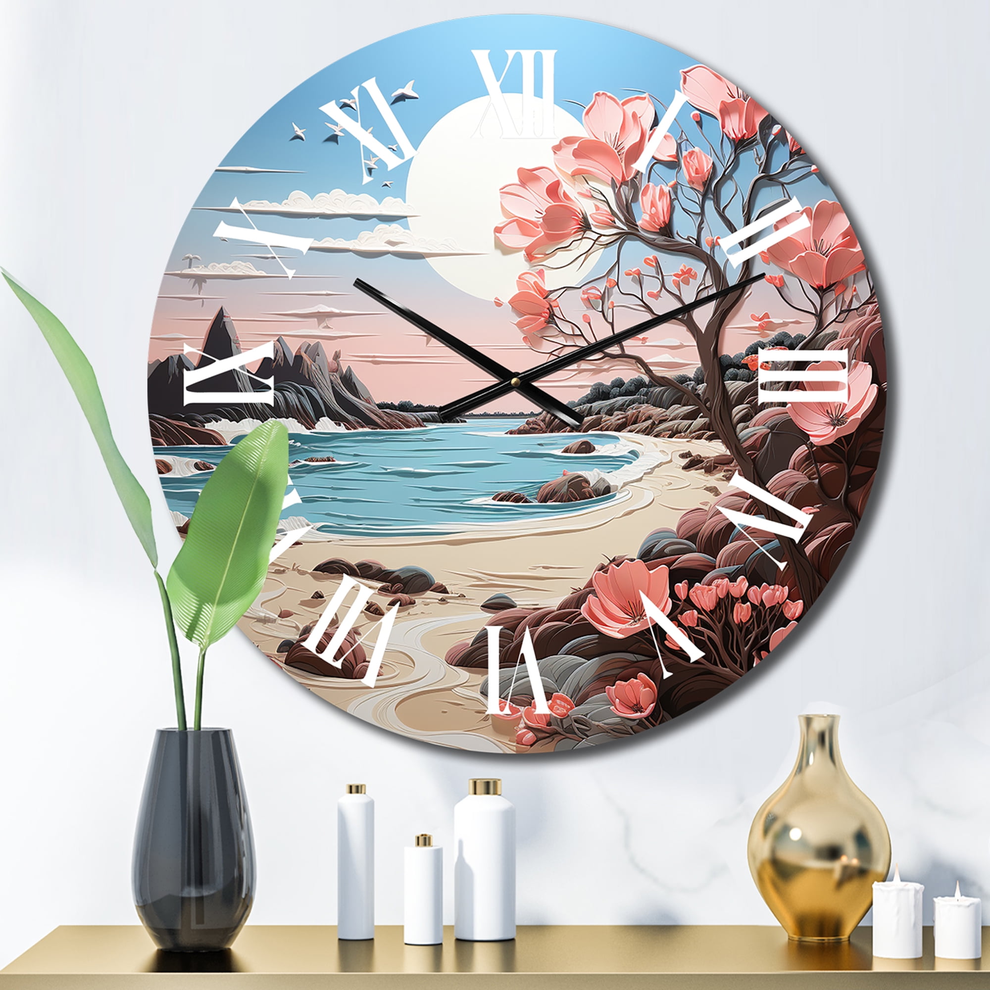 Designart "Blooming Pink Beachside in Papercut I" Nautical & Beach ...