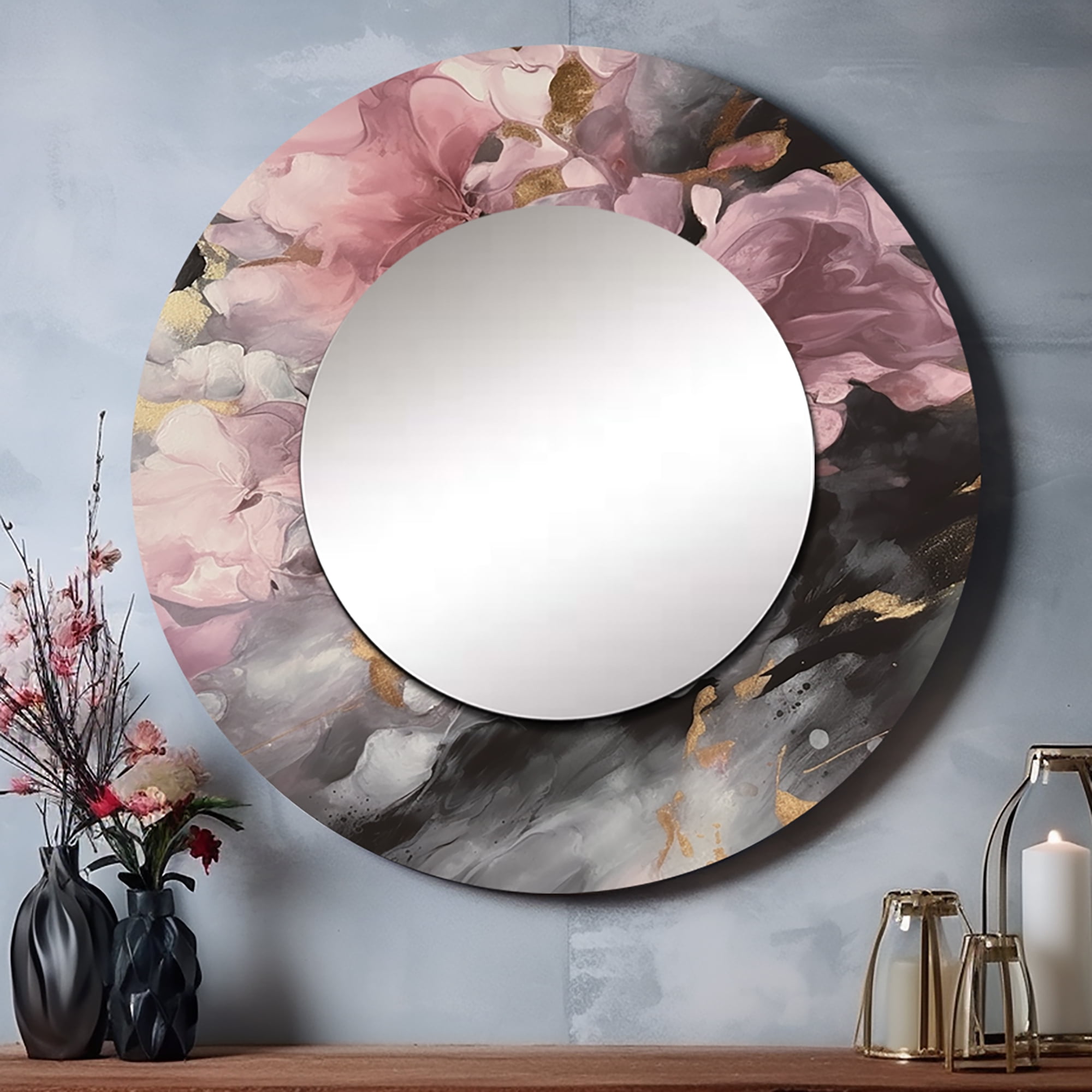 Designart "Blooming Pink Hydrangeas" Floral Hydrangea Rund Mirror For ...