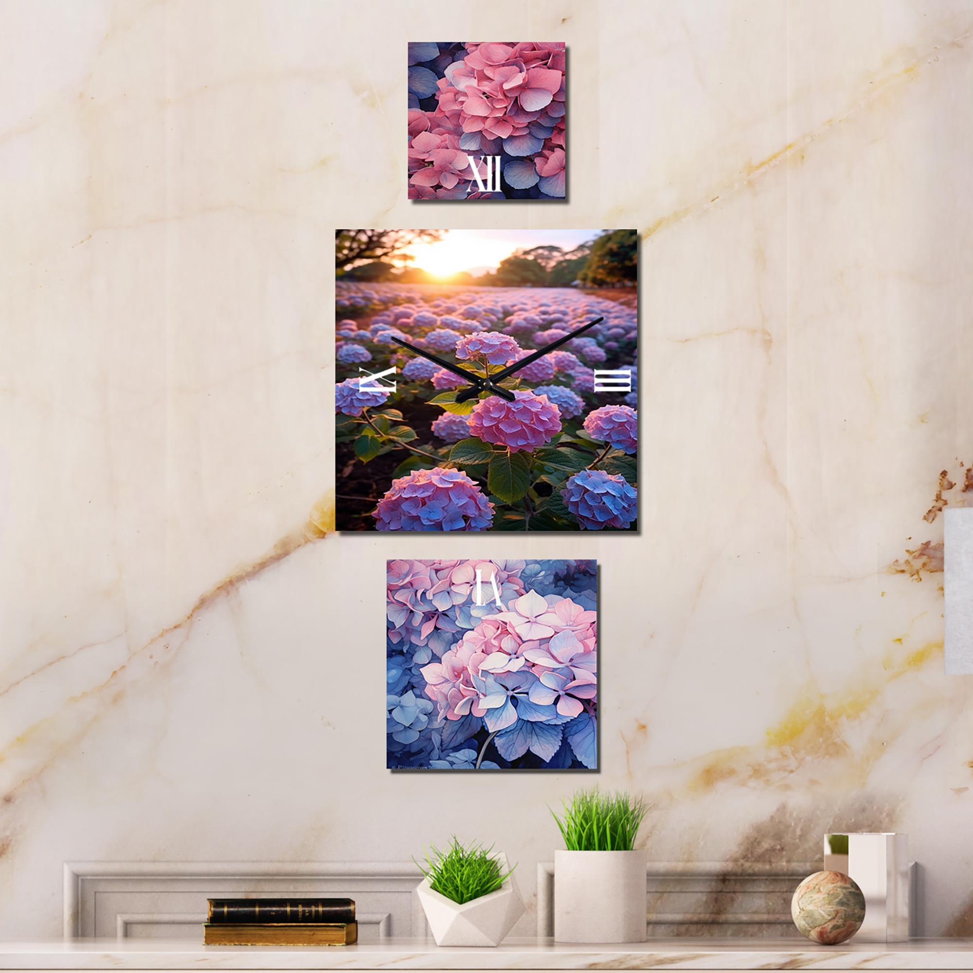 Designart "Blooms of Hydrangea in Pink and Blue II" Floral Oversized ...