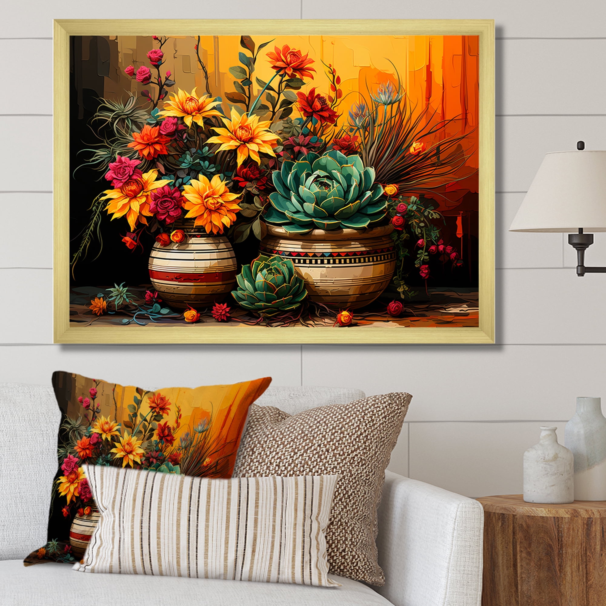 Designart "Blooms of Boho Mexican Pottery" Geometric Framed Wall Art ...
