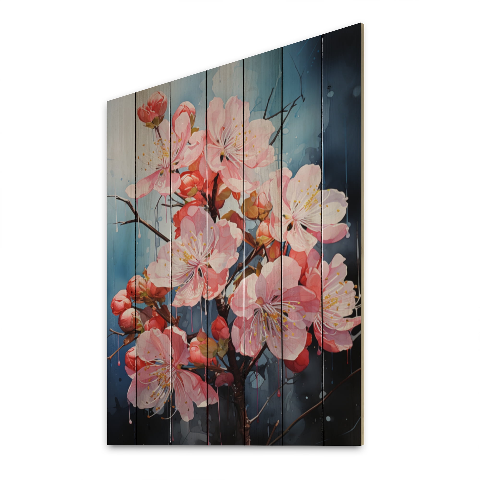 Designart "Blossom Cubist Apple Fusion II" Floral Print on Natural Pine ...