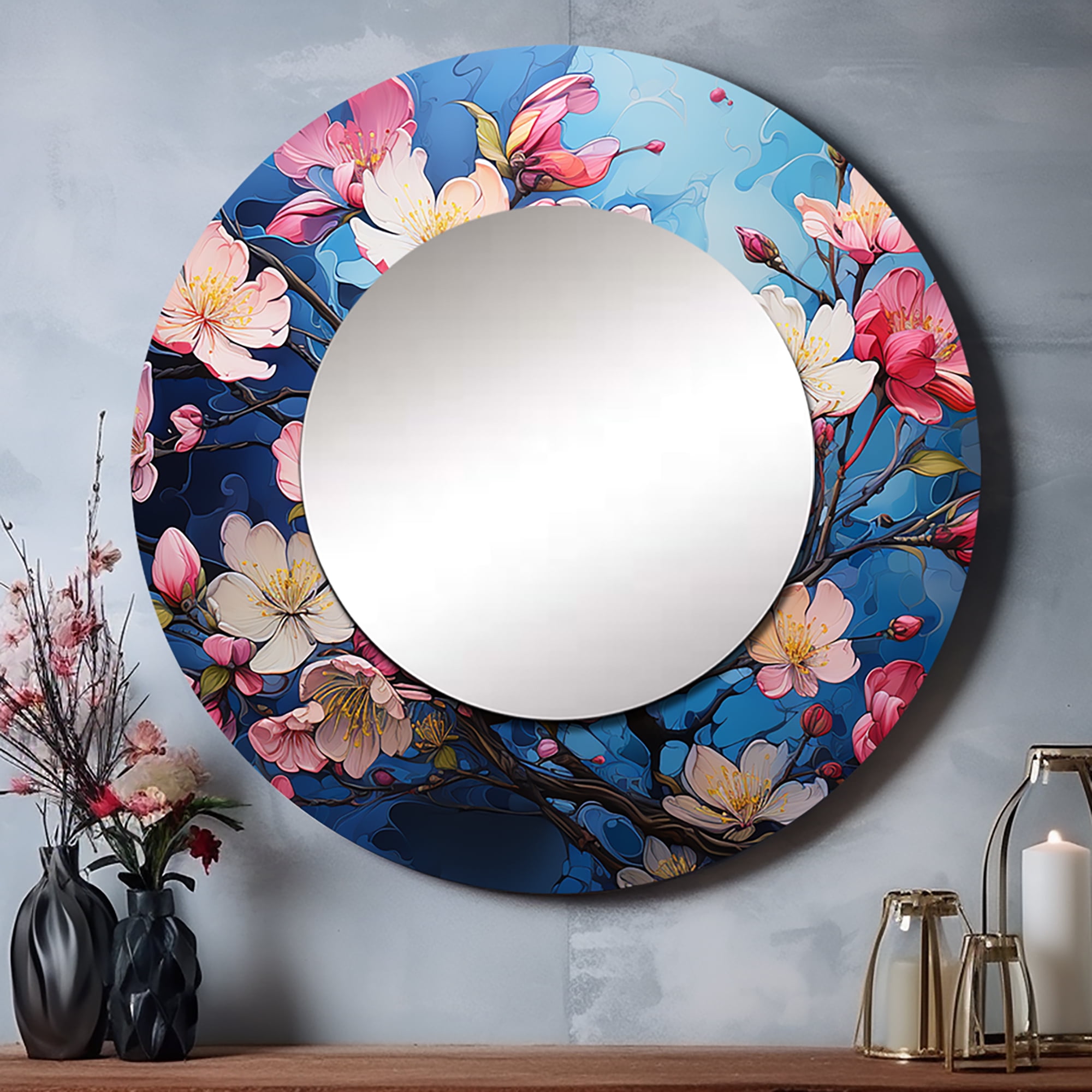 Designart "Blossom Fauvist Apple Delight I" Floral Rund Mirror For Wall ...