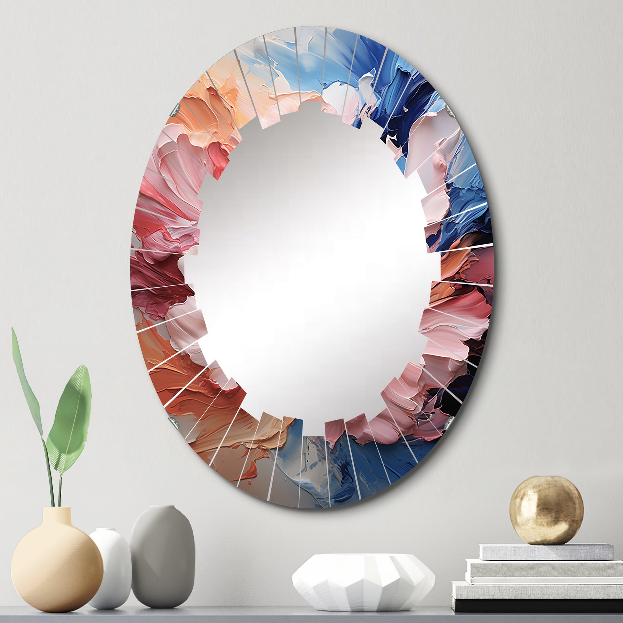 Designart "Blossom Fusion in Pink and Blue III" Abstract Round Wall ...