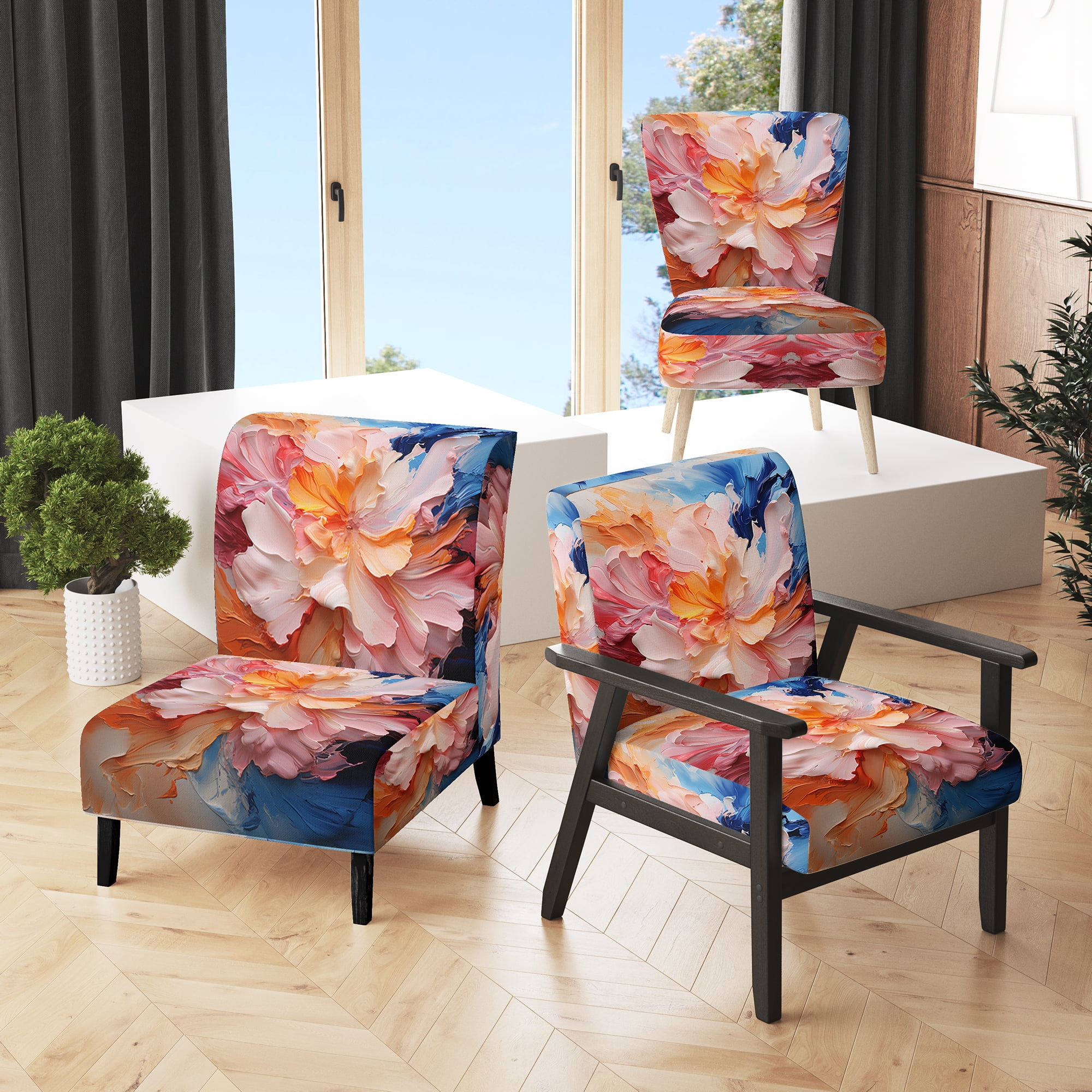 Designart "Blossom Fusion in Pink and Blue III" Pink Abstract ...