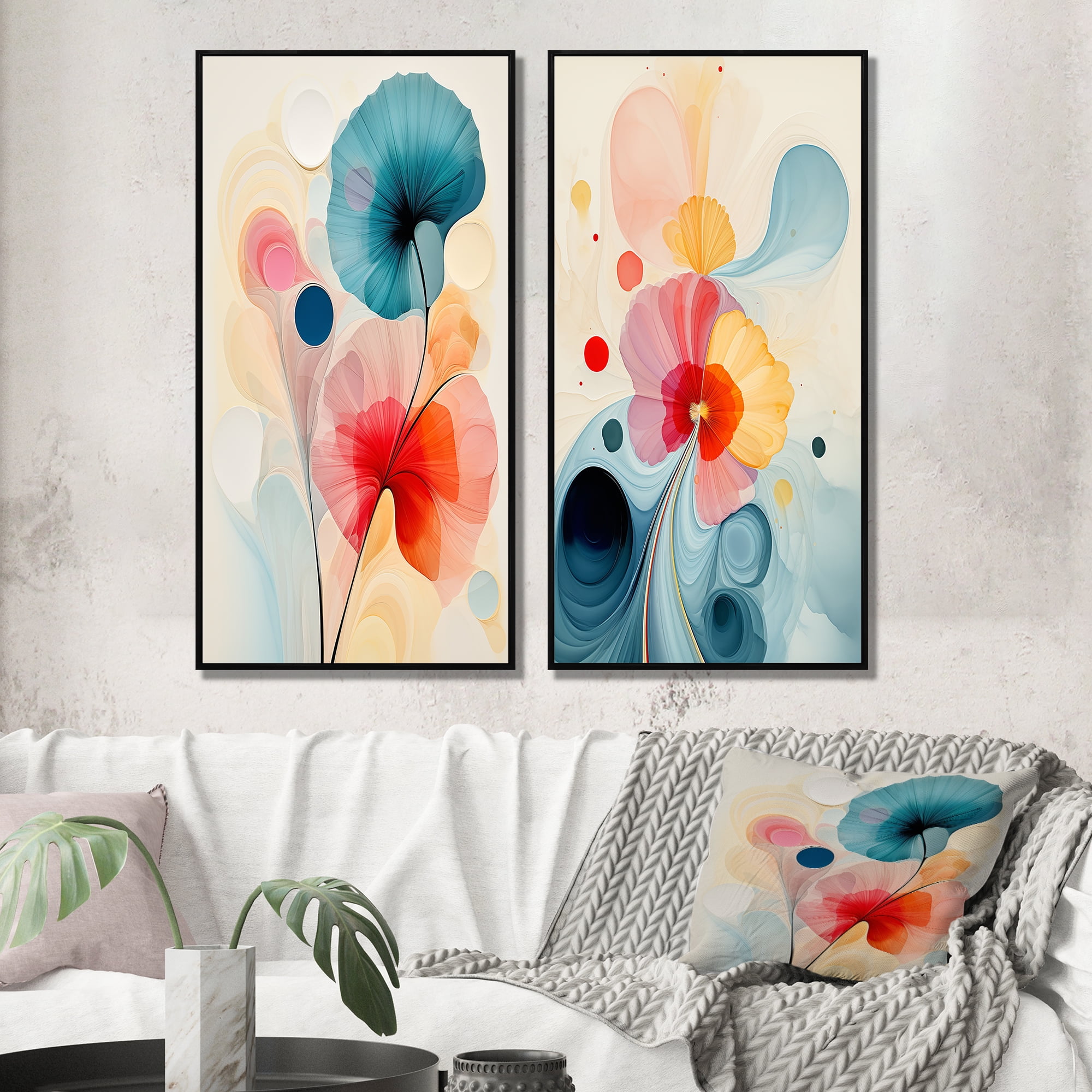 Designart "Blossoming Energy Retro Minimal Flower I" Abstract Painting ...