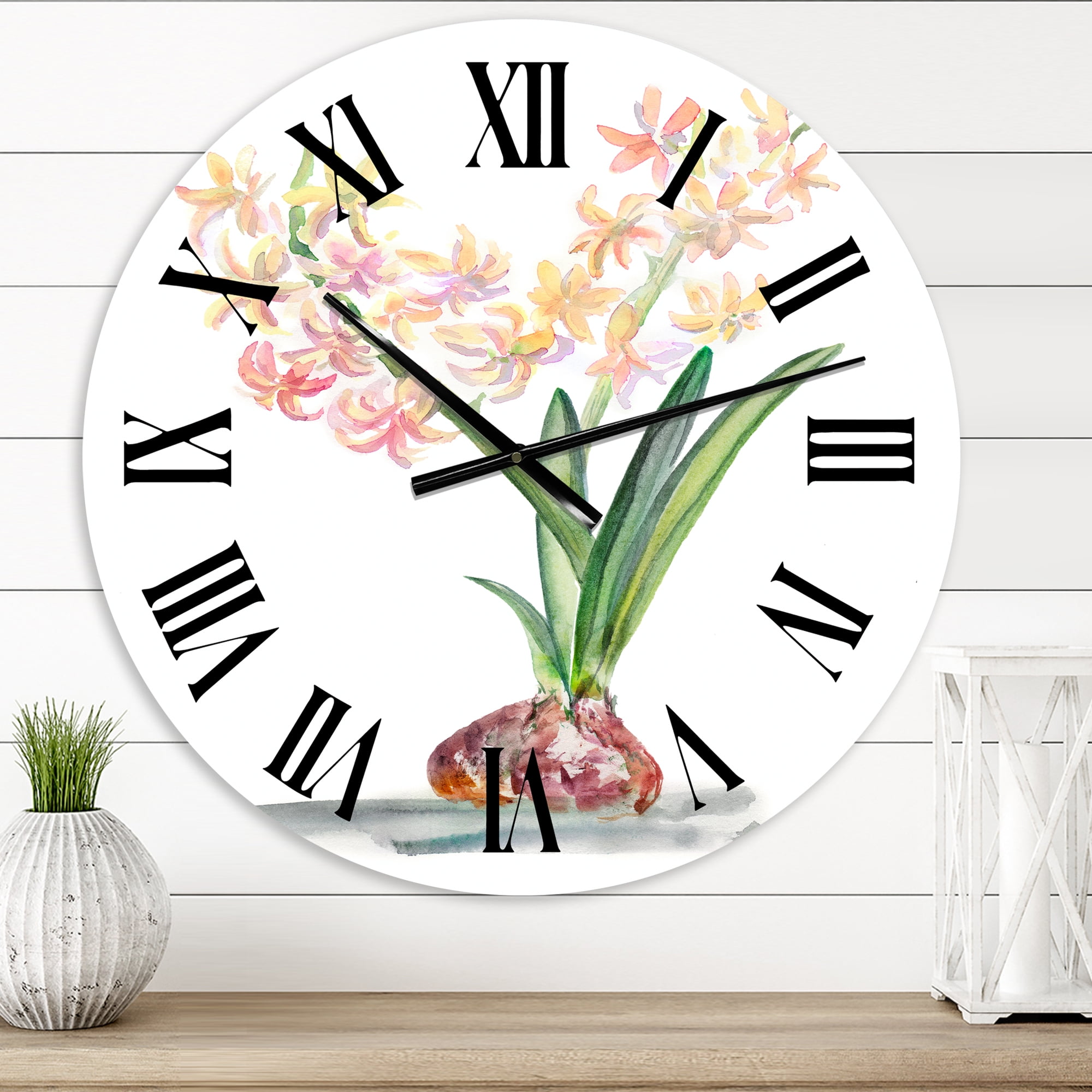 Designart Blossoming Hyacinth Wall Clock - Floral & Botanical Clock ...